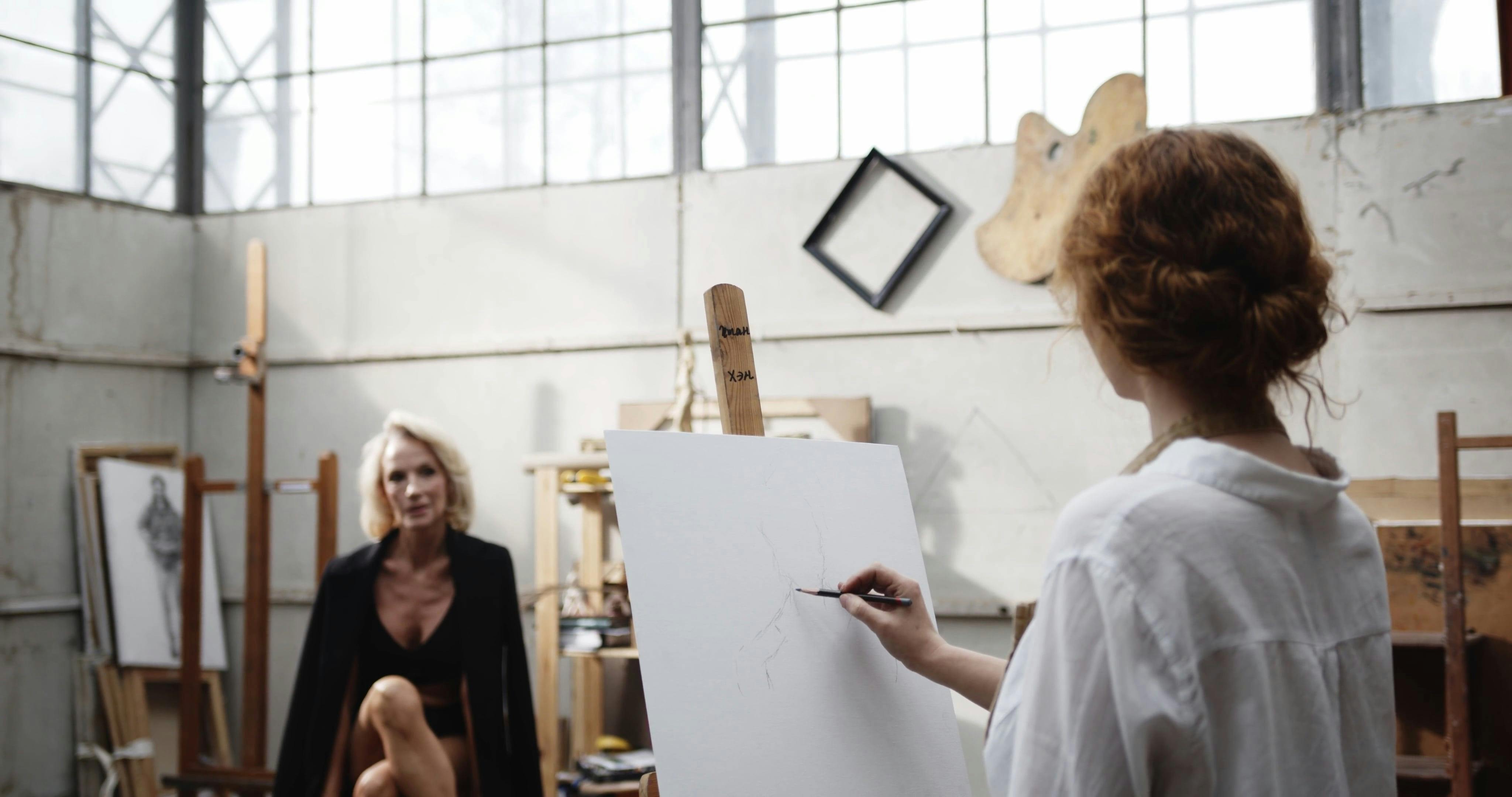 An Artist Drawing a Model on Canvas Free Stock Video Footage, Royalty ...