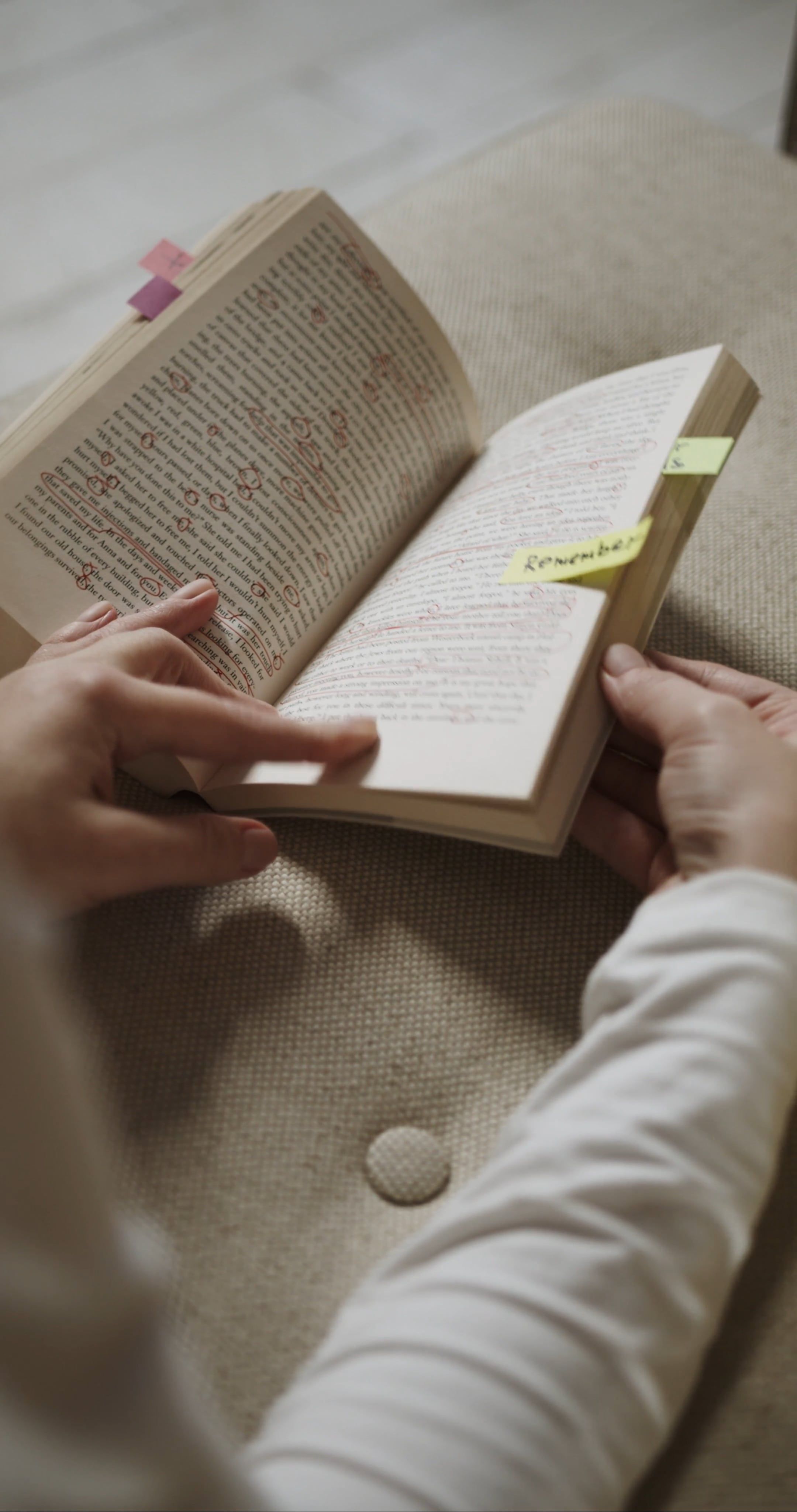 Paper Stick Up Used As Book Markers To Remember A Page · Free Stock Video