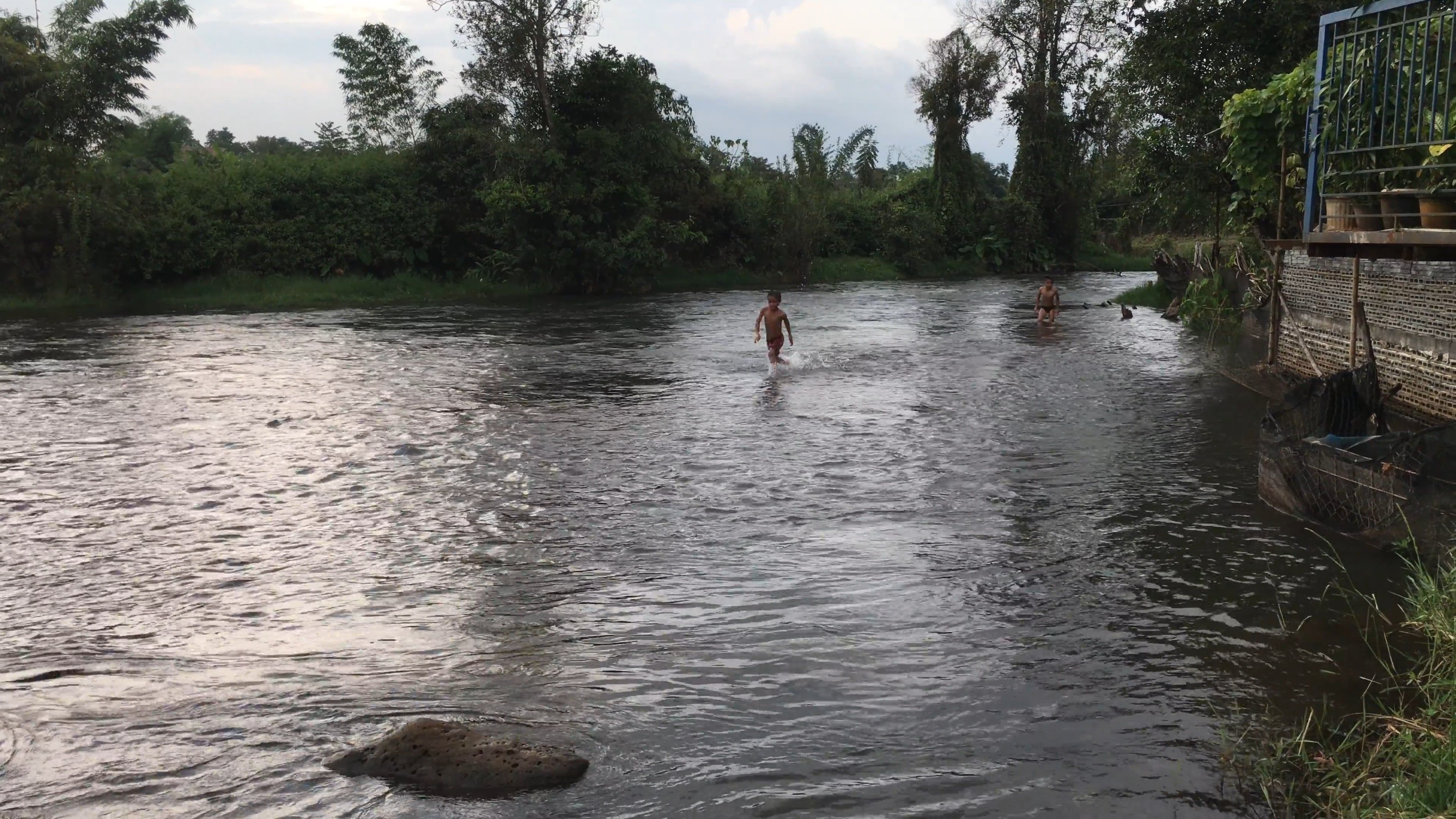 Kids Bathing In A Shallow River · Free Stock Video