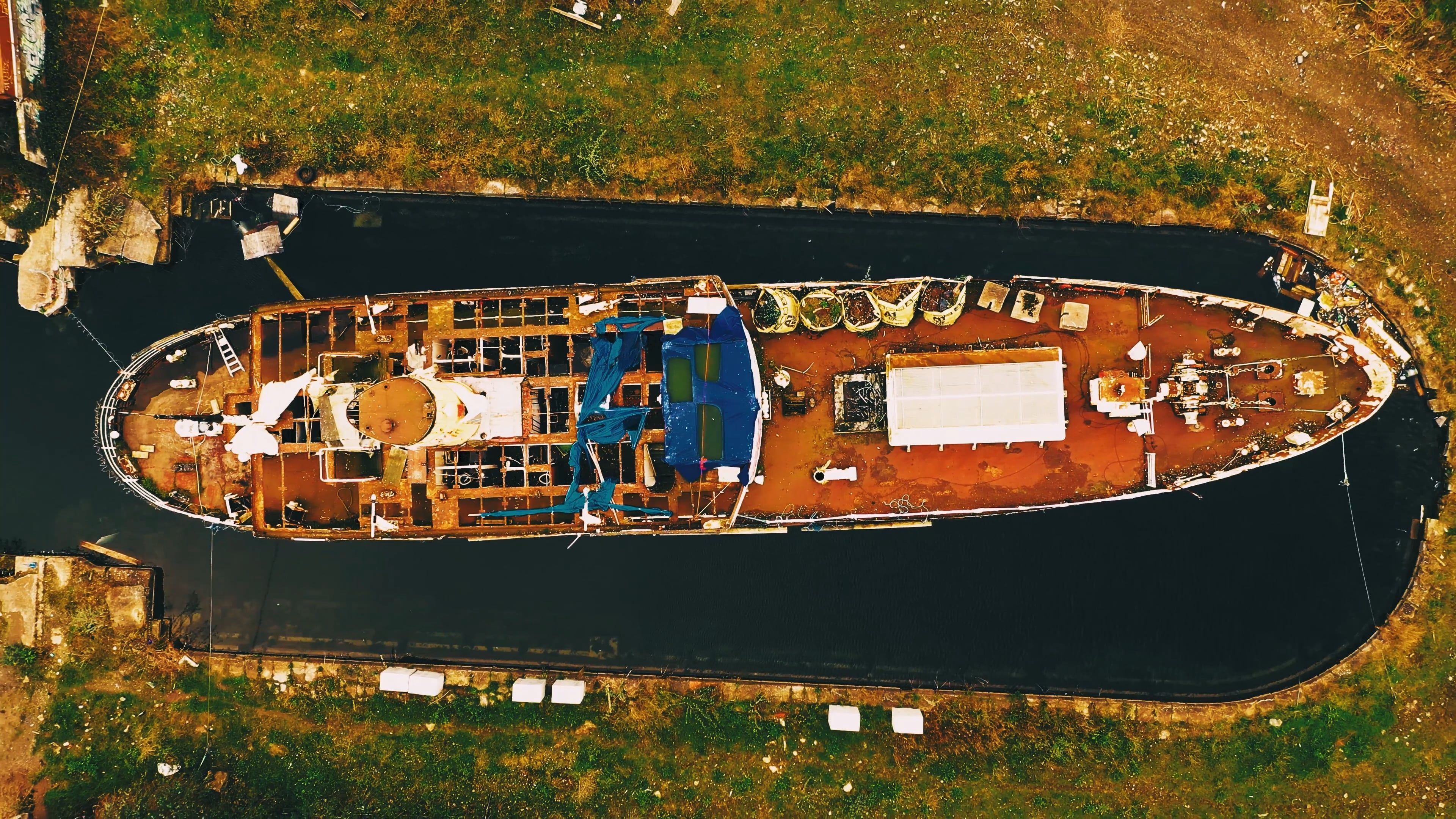 An Aerial Footage of an Abandoned Vessel · Free Stock Video