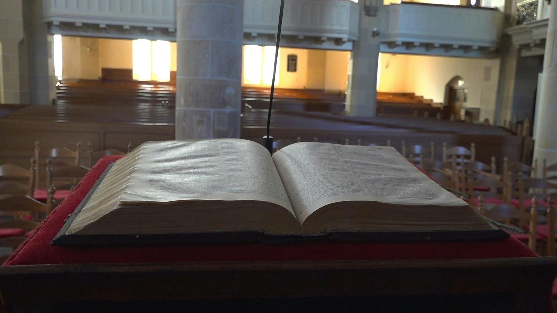 A Bible Set On The Church Podium Ready For Reading · Free Stock Video
