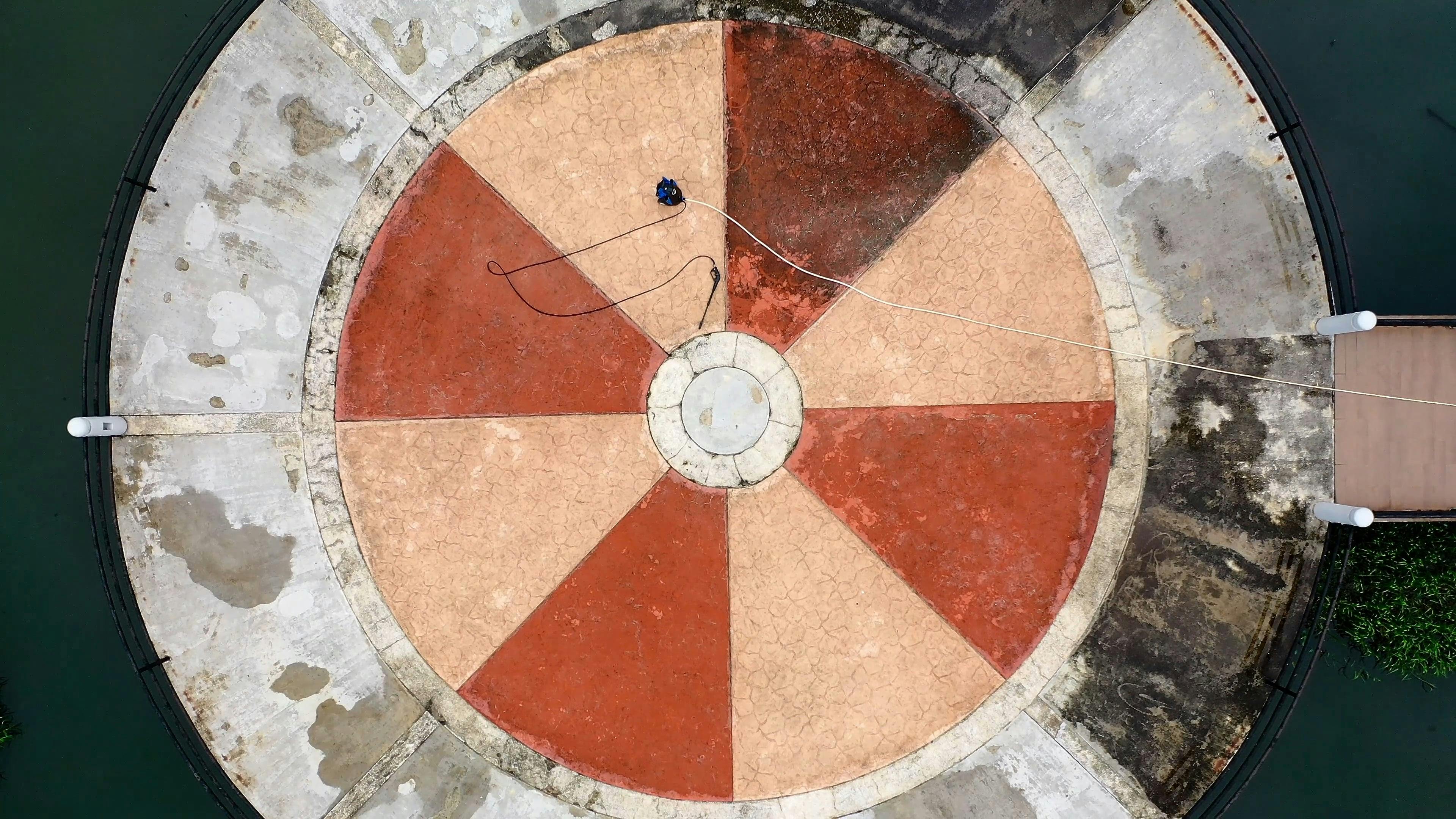 A Drone Shot of a Viewing Platform in the Middle of the Water Pond ...