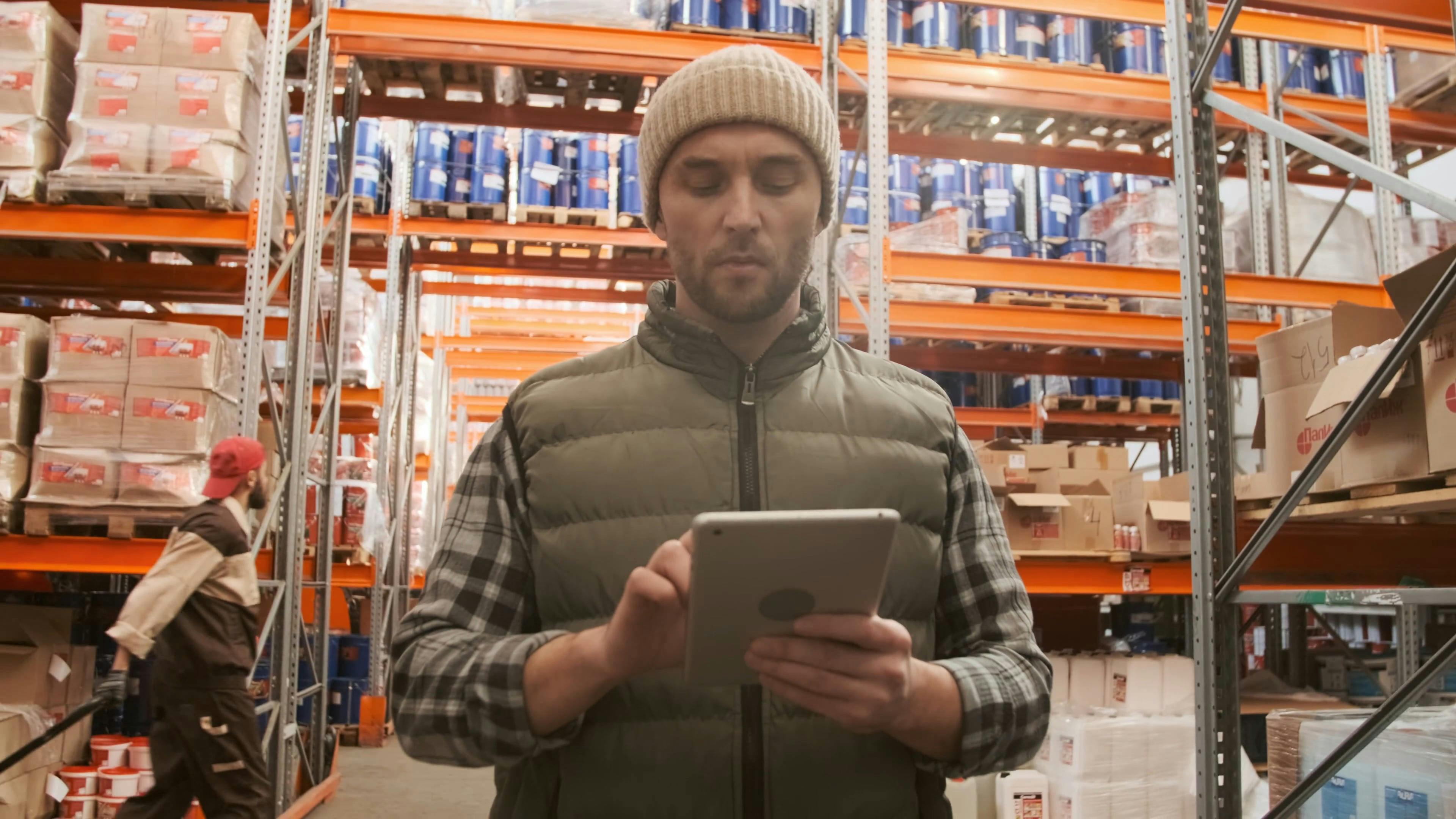 Man Doing Inventory at the Warehouse in his Digital Tablet · Free Stock ...