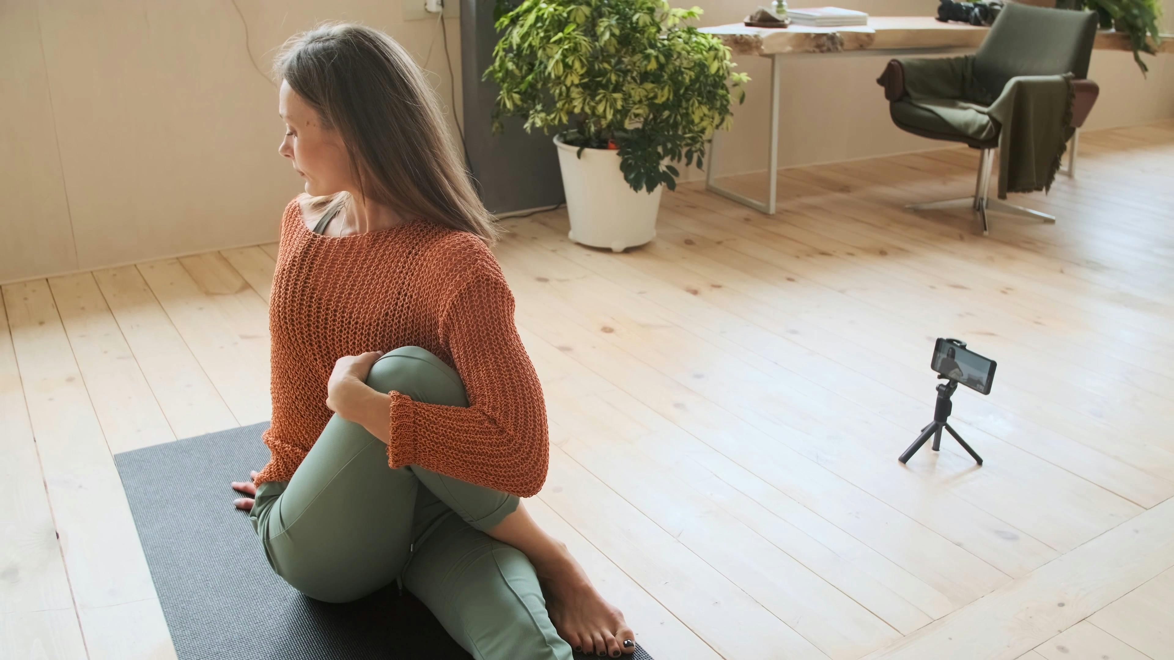 A Woman Vlogging Doing Yoga Free Stock Video Footage, Royalty-Free 4K ...