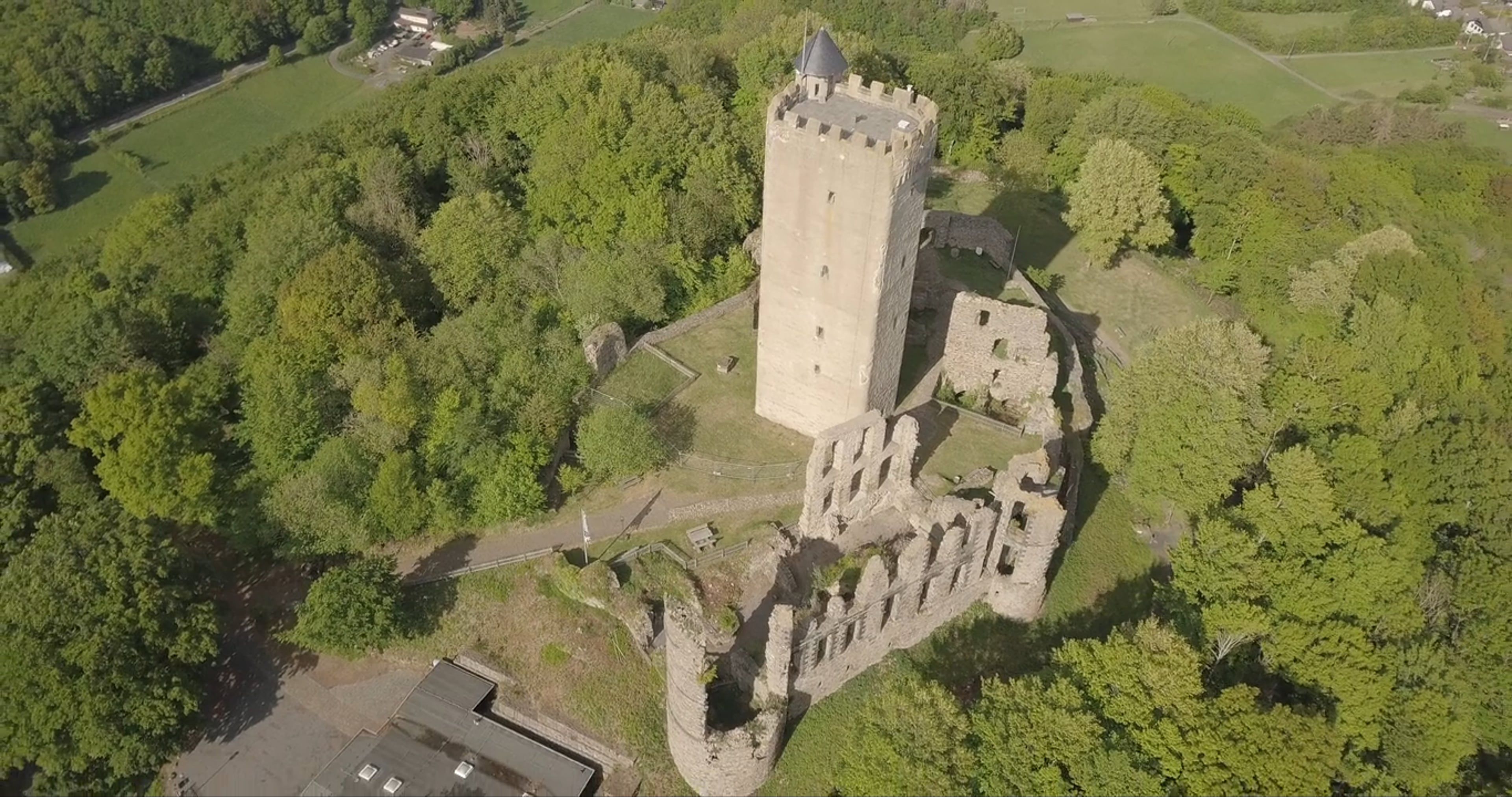 A Castle On A Mountain Surrounded By Trees And Grassland Free Stock ...