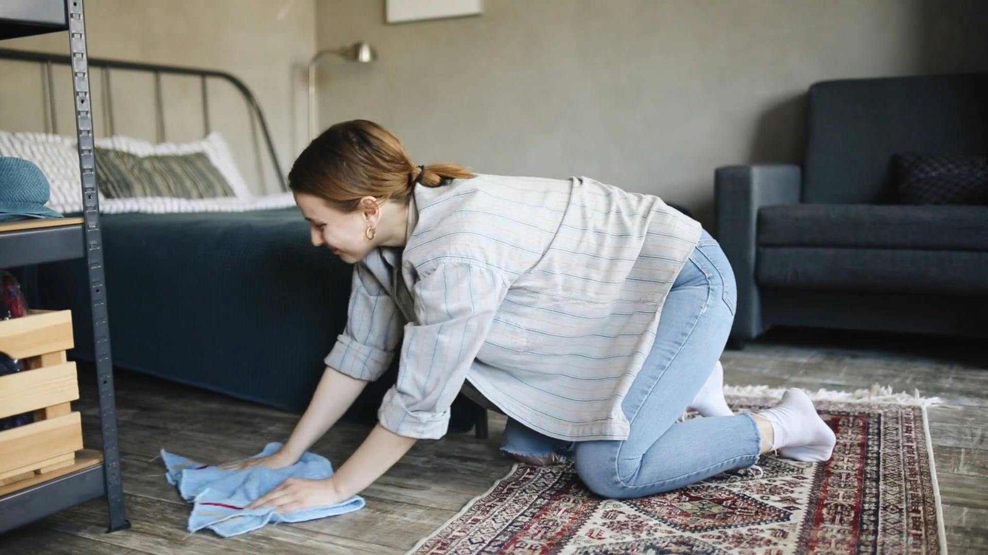 Woman Cleaning the Bedroom Floor · Free Stock Video