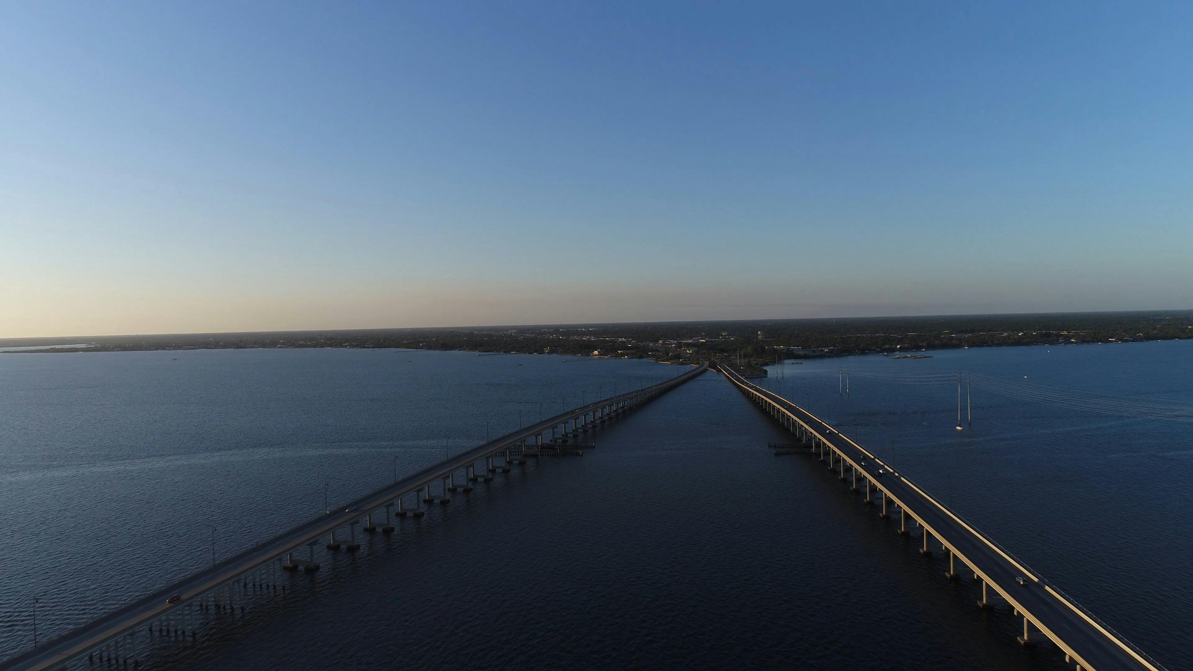 Two Long Bridges Across The Sea · Free Stock Video