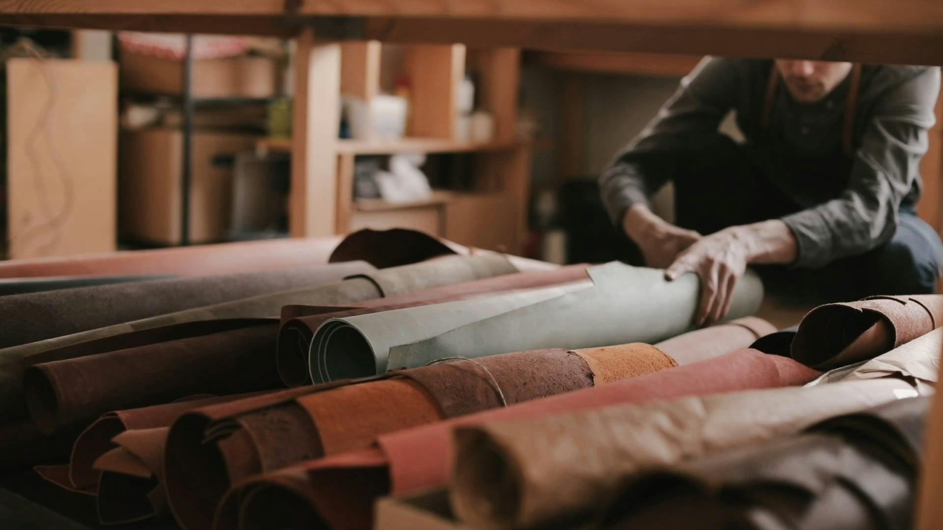 A Leather Worker Measuring The Leather Material Free Stock Video ...