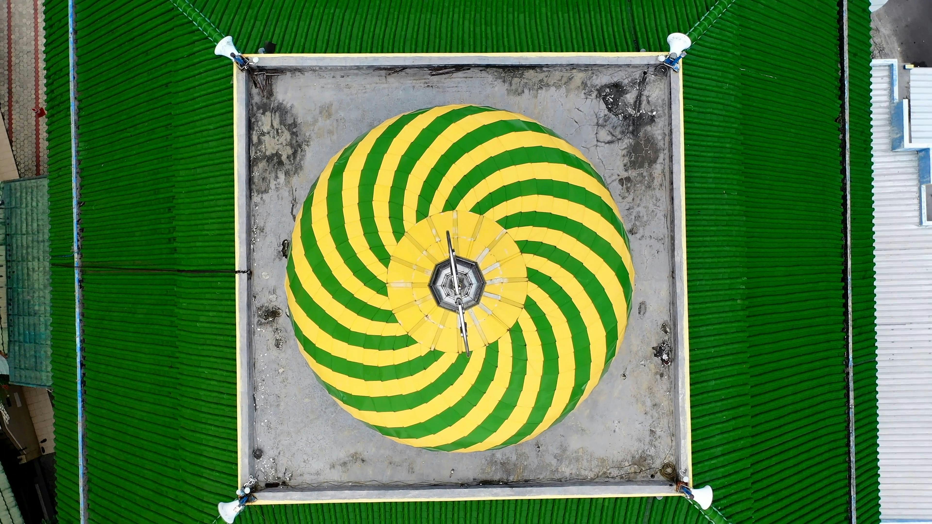 Aerial Shot of Green and Yellow Mosque Roof · Free Stock Video