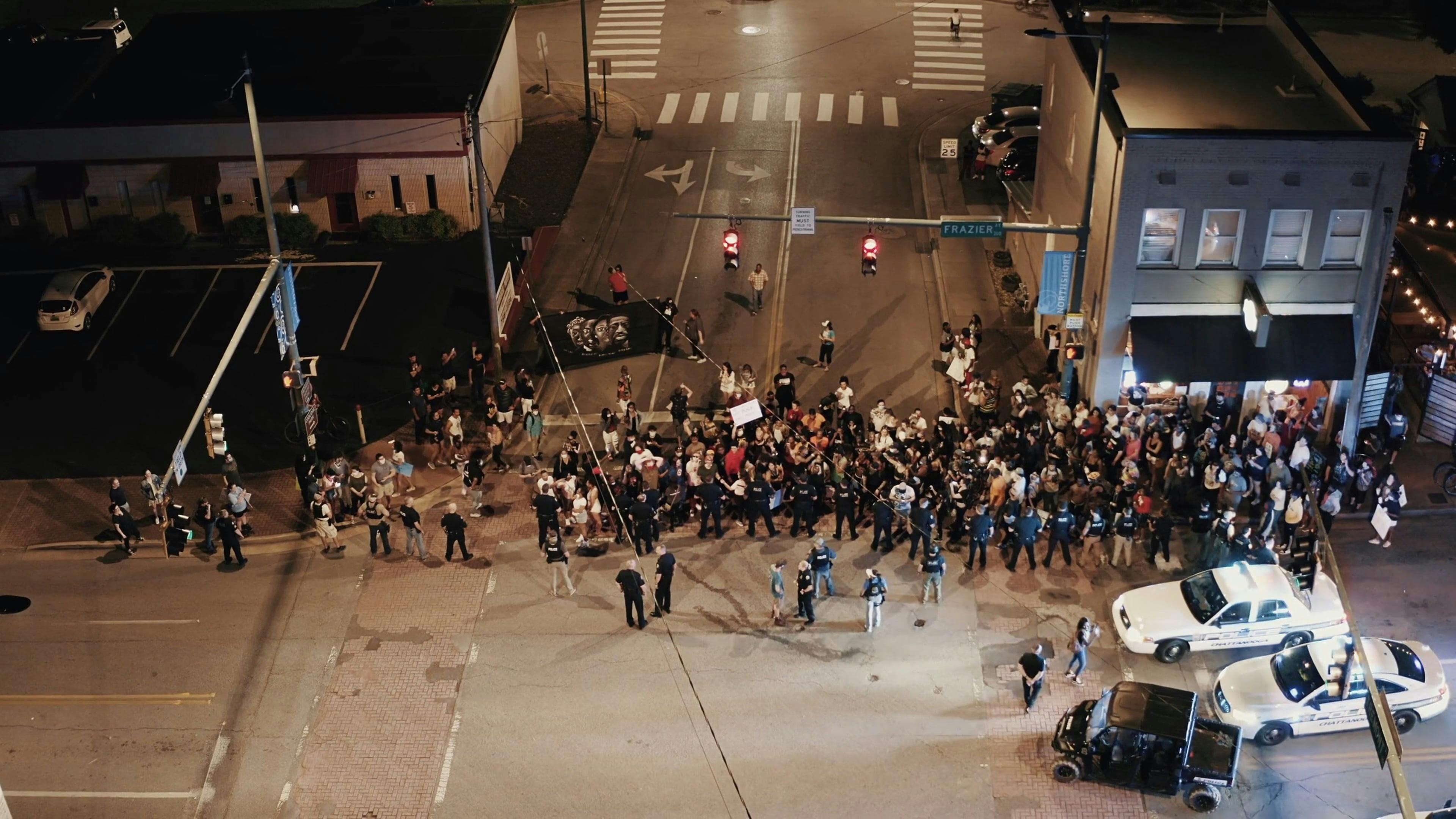 Aerial View of Protesters on a Street · Free Stock Video