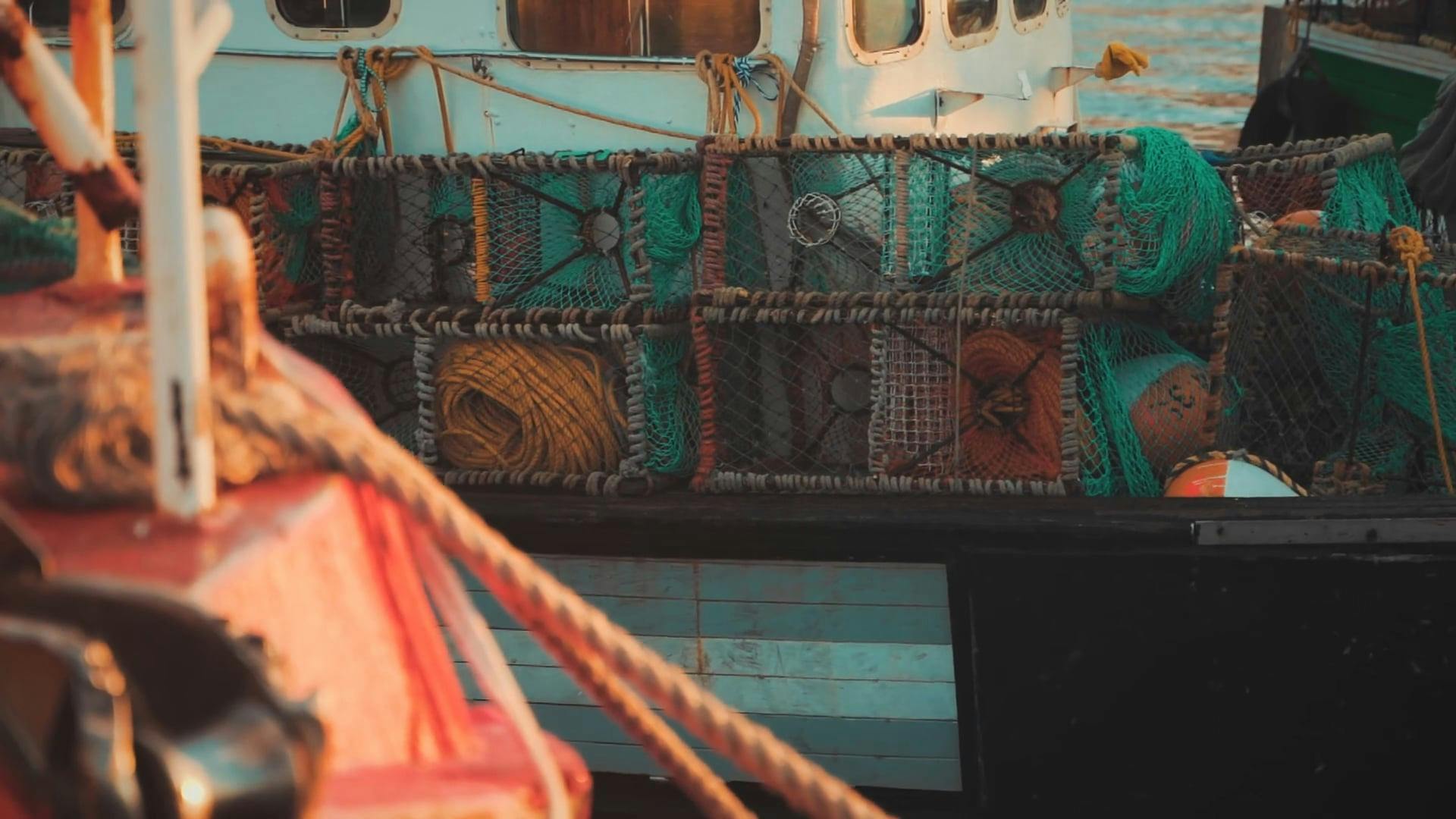 Fish Nets On The Fishing Boat Side · Free Stock Video
