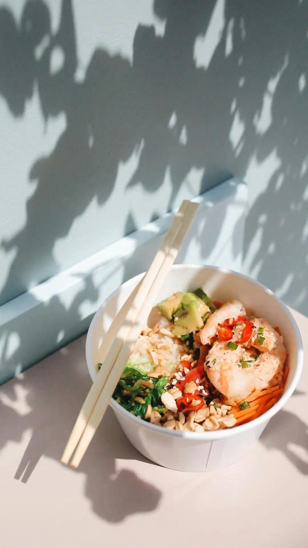 Poke Bowl on the Table · Free Stock Video