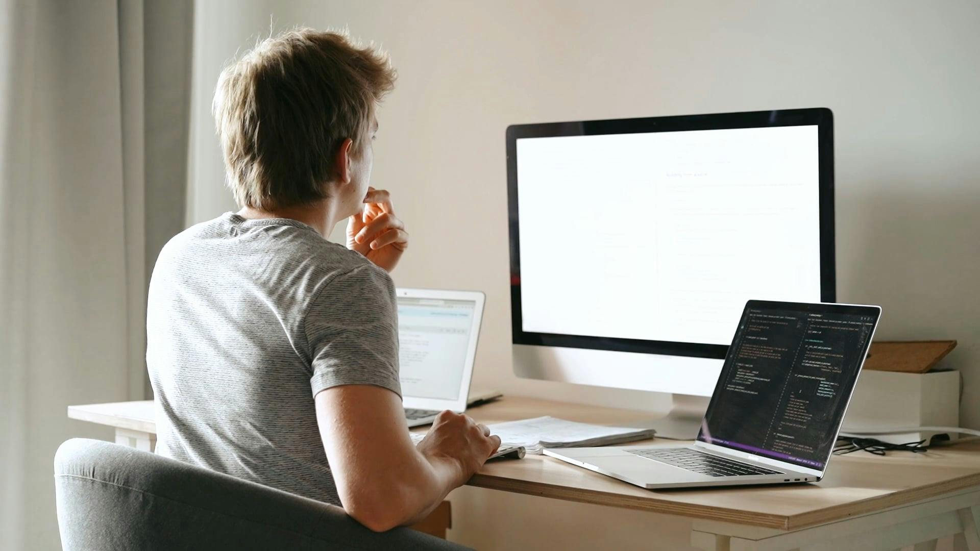 High-Angle Shot of a Man Typing on Laptop Free Stock Video Footage ...