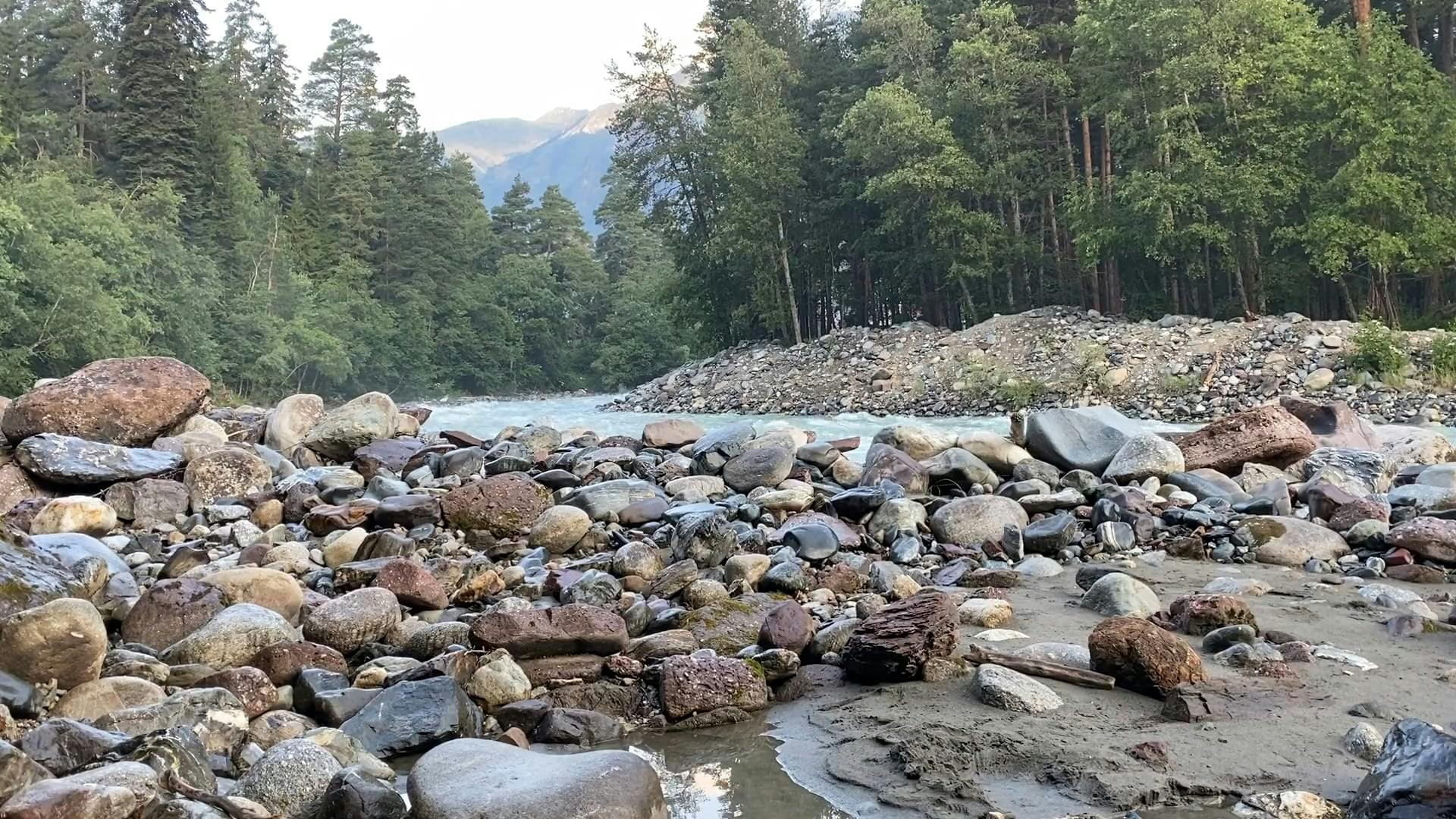 Boulders Of Rocks Formation On The Riverside Of A River In The Forest ...