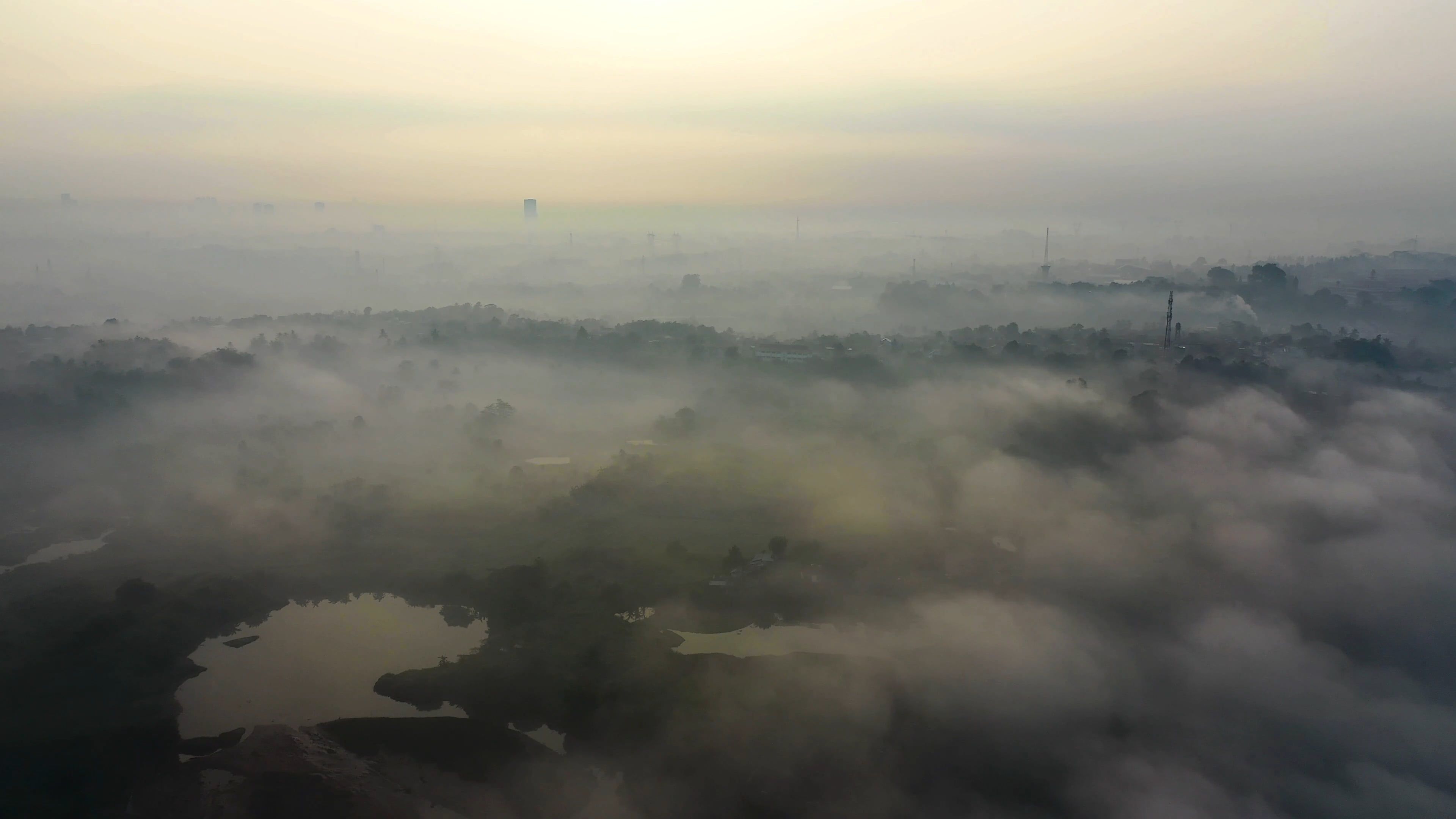 Aerial View Of A Foggy Landscape Free Stock Video Footage, Royalty-Free ...