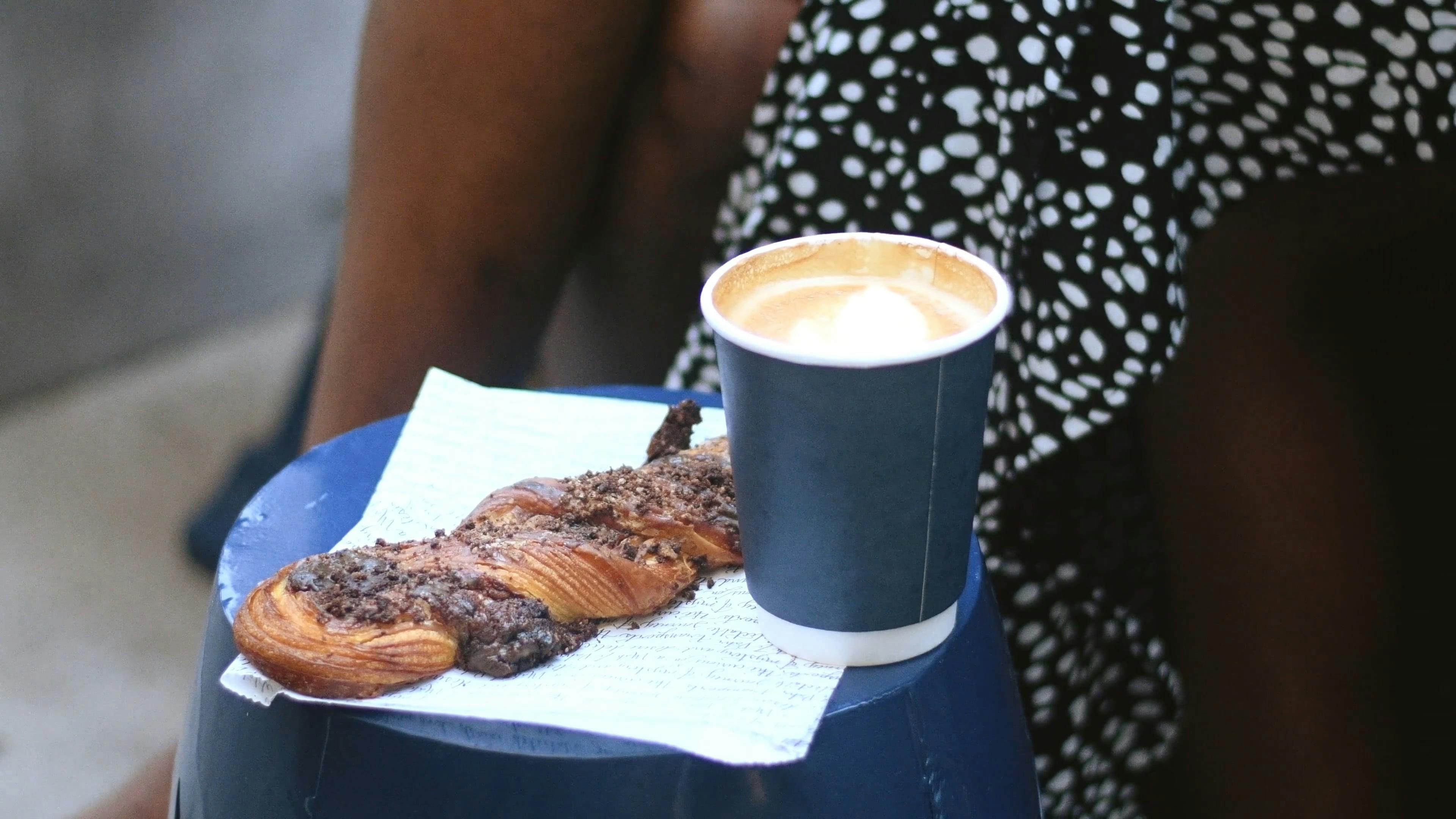Close-Up View of a Coffee and a Bread Free Stock Video Footage, Royalty ...