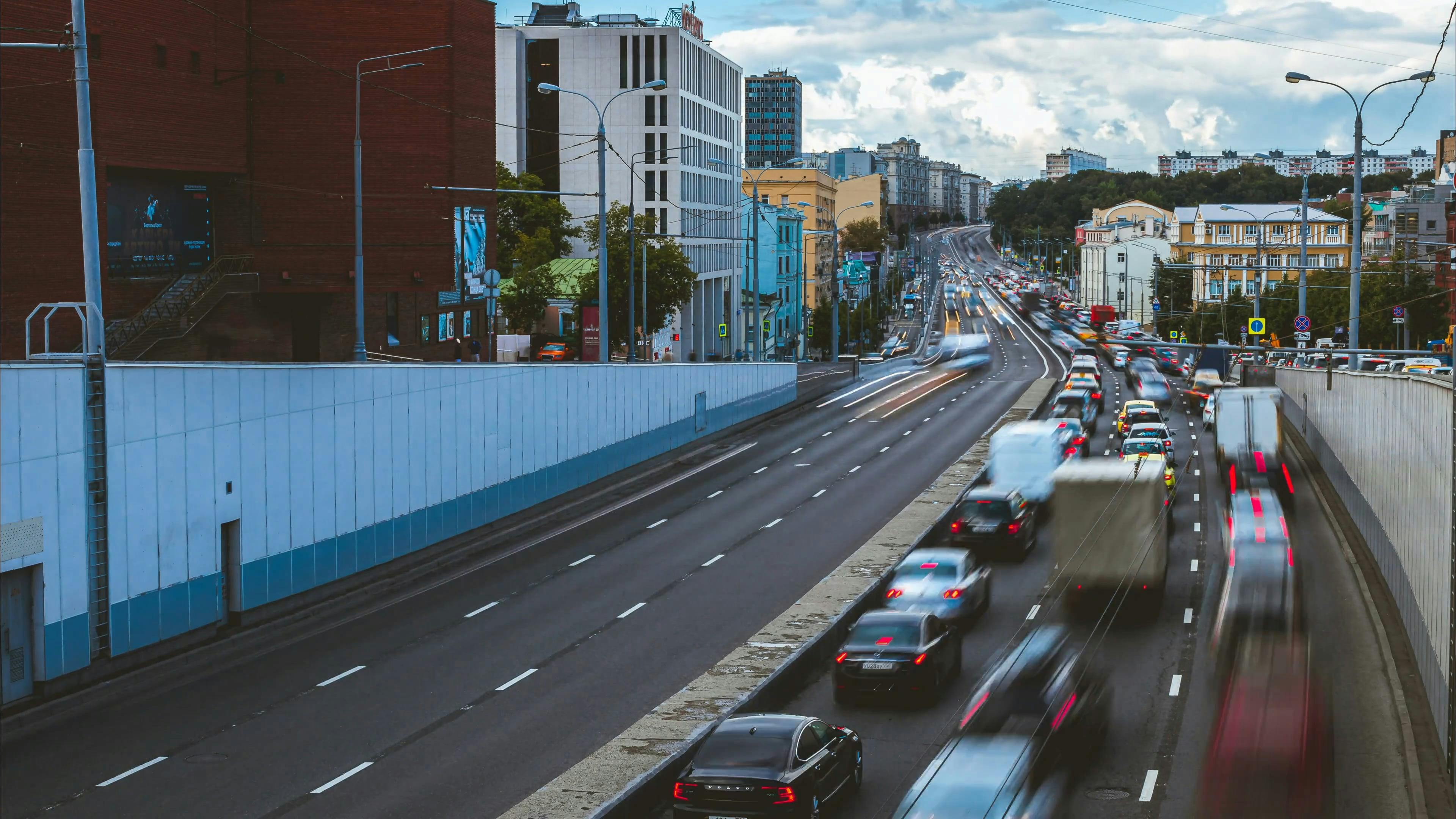Evening Traffic On A Multi Section Road With Intersection Free Stock ...