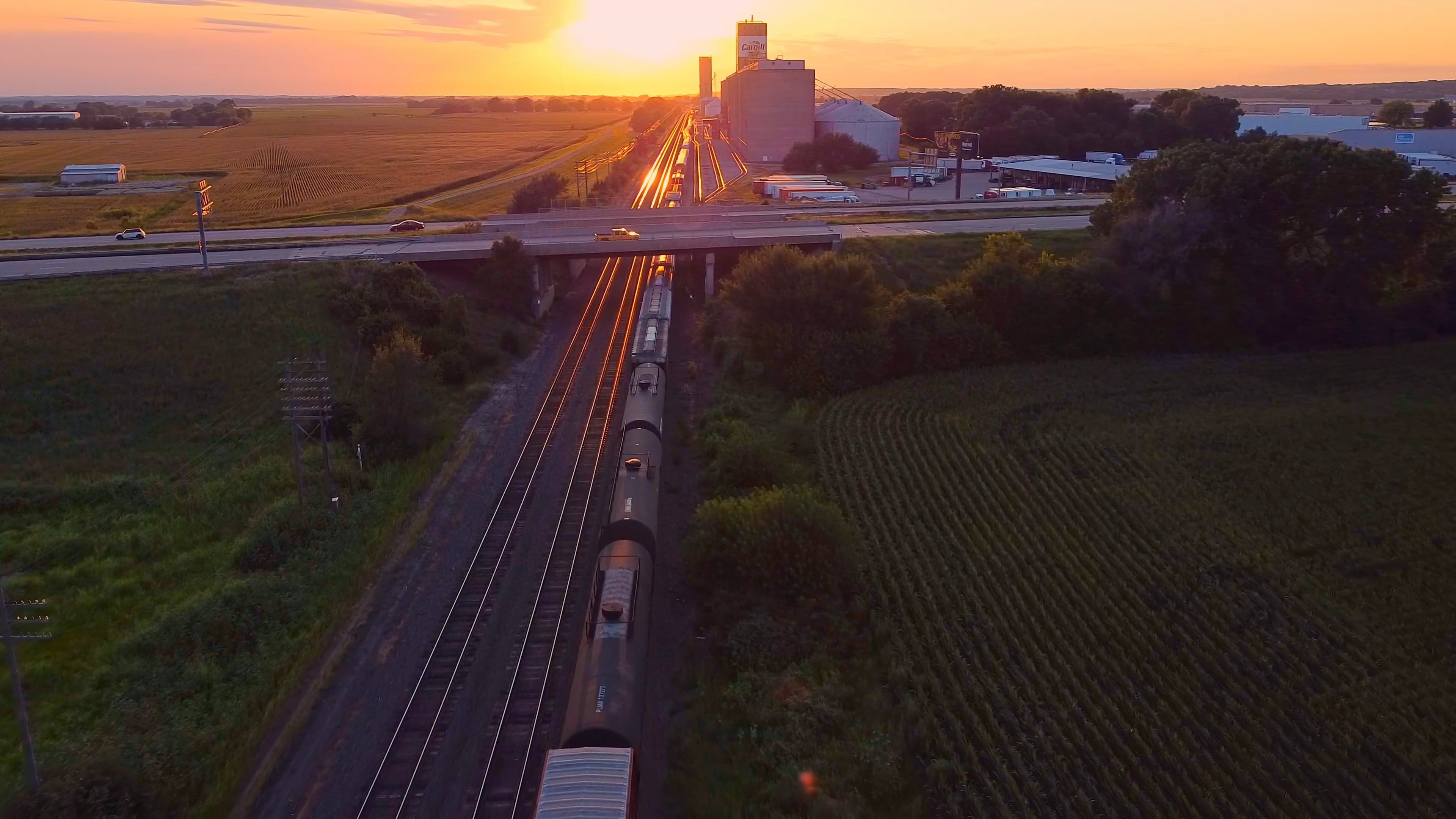 Drone Footage of Moving Train During Sunset Free Stock Video Footage ...