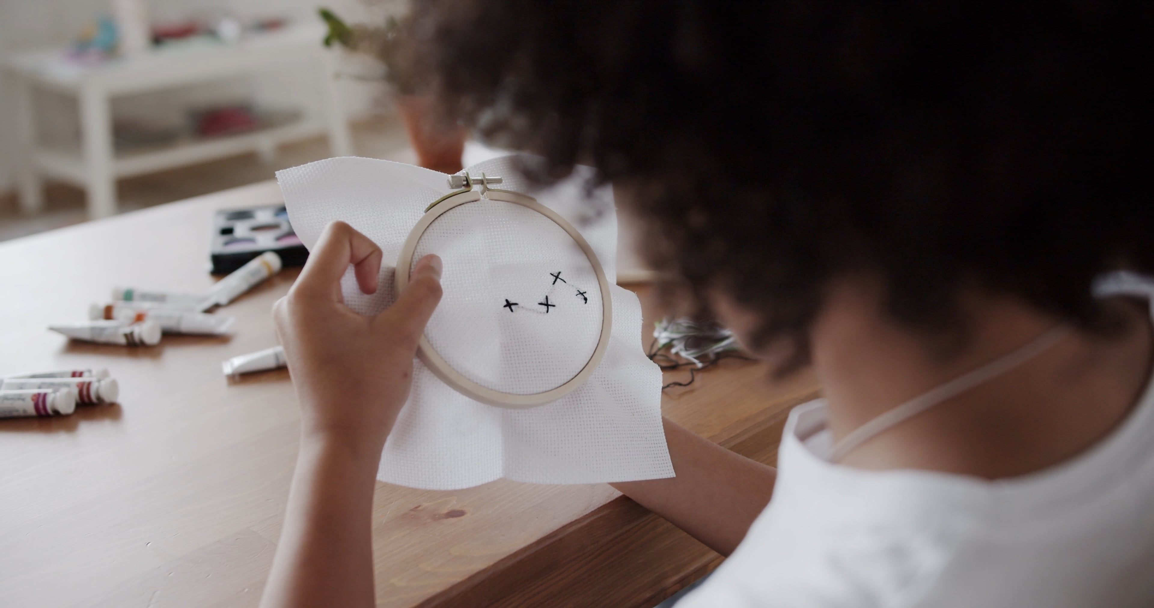 Kids in a Craft Class doing Embroidery and Painting · Free Stock Video