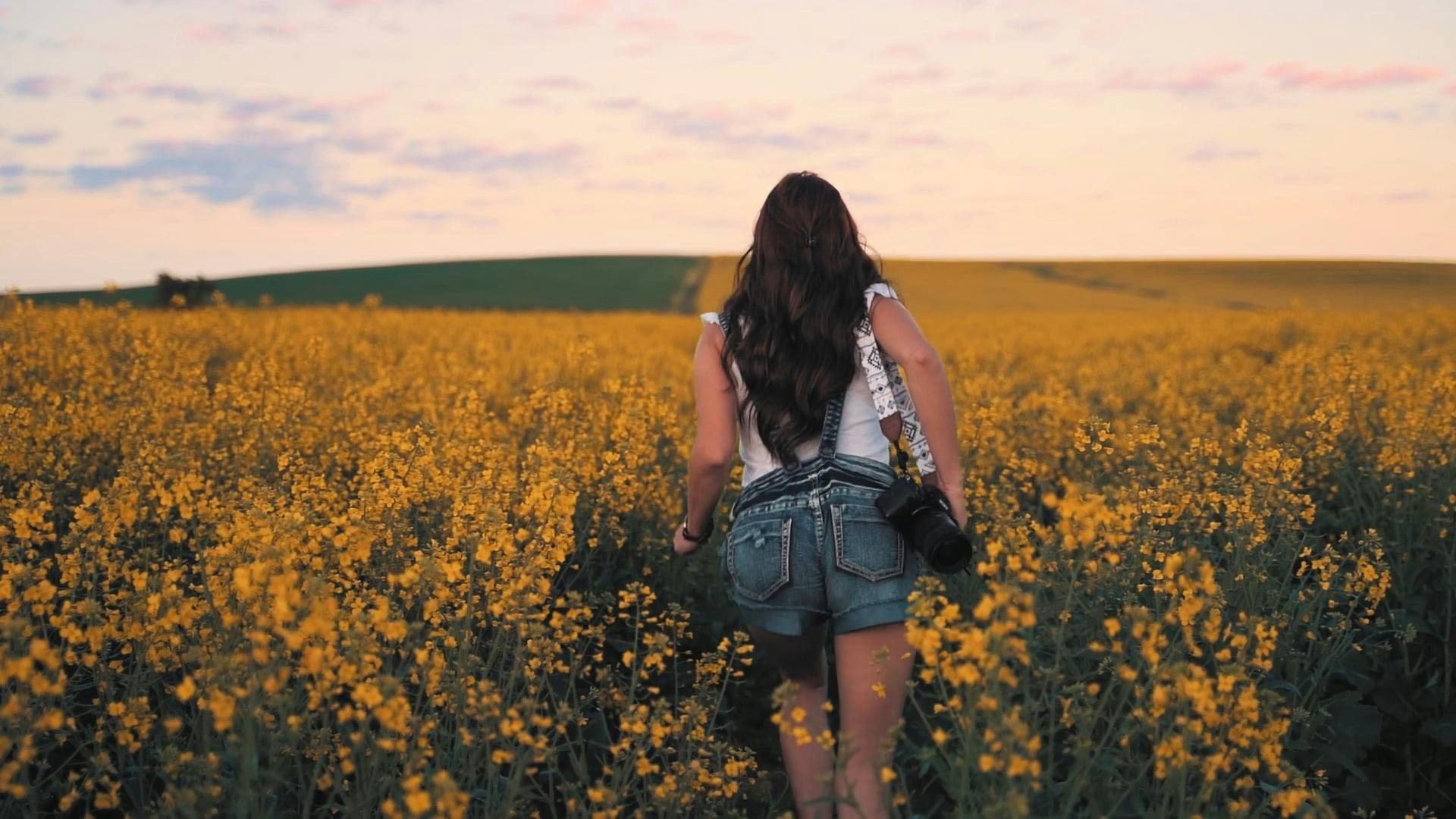 Woman Running in the Middle of the Flower Field Free Stock Video ...