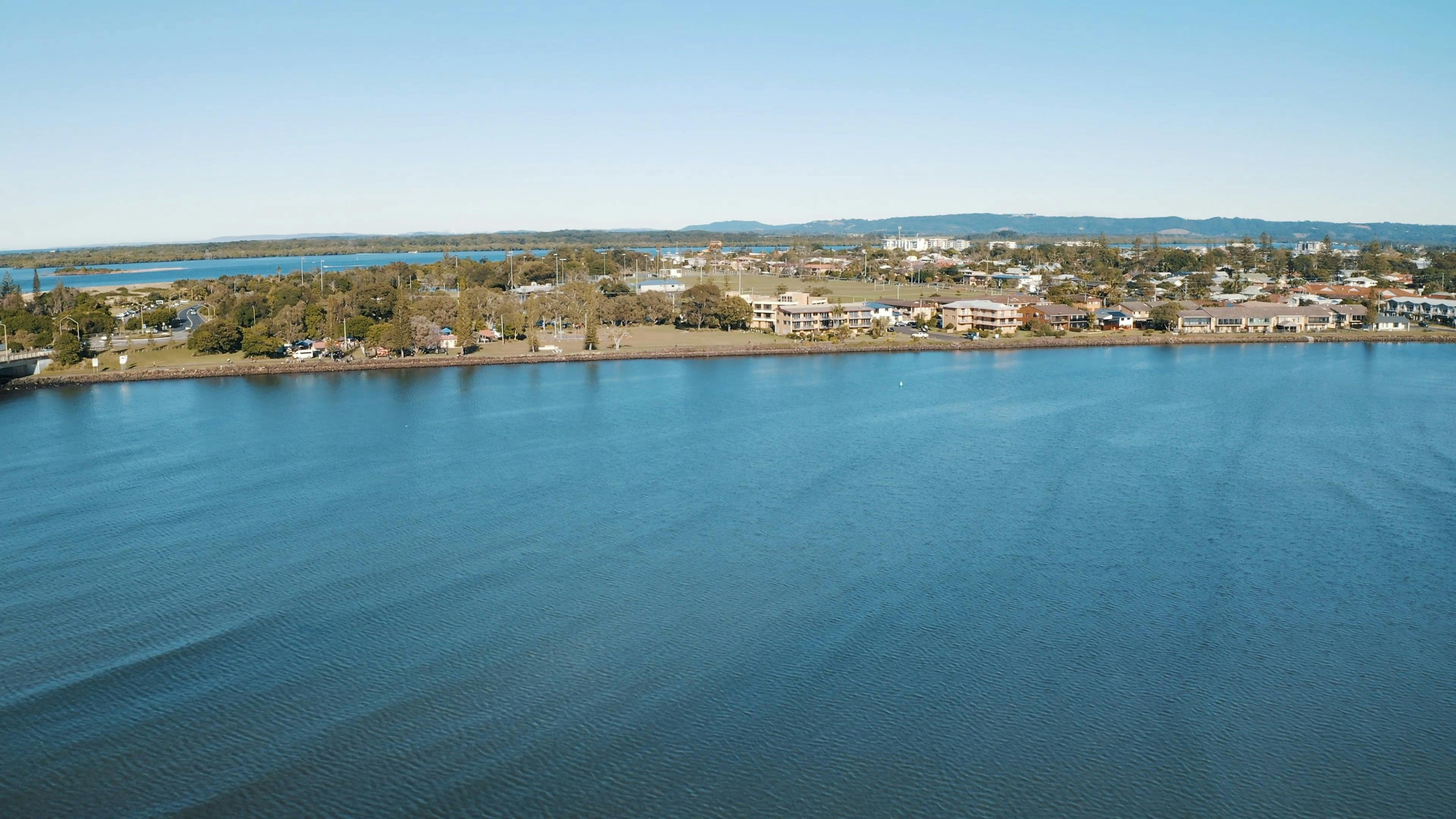 Aerial View of a Park by the Bay · Free Stock Video
