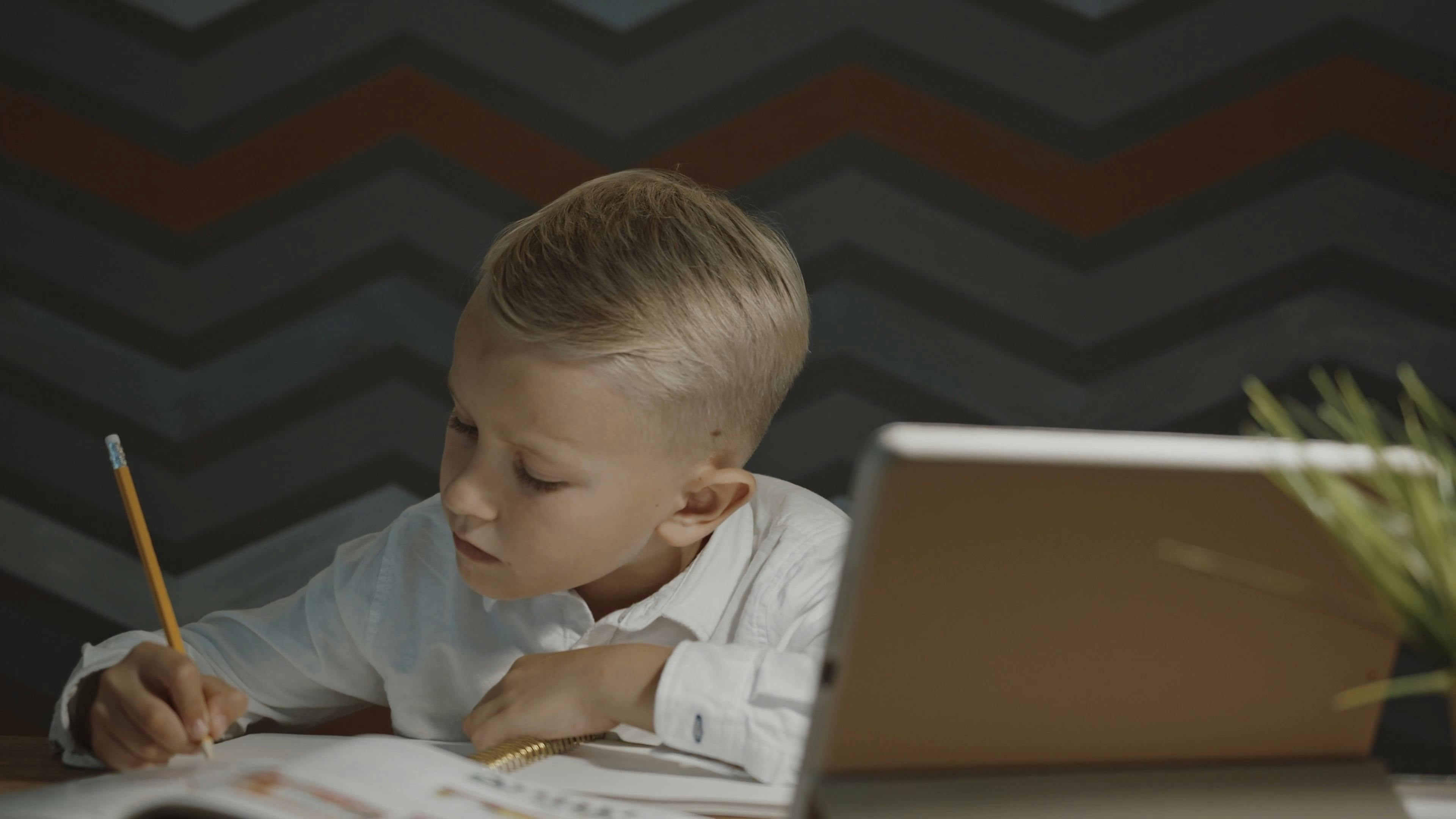 A Young Boy Doing His School Work From Home · Free Stock Video