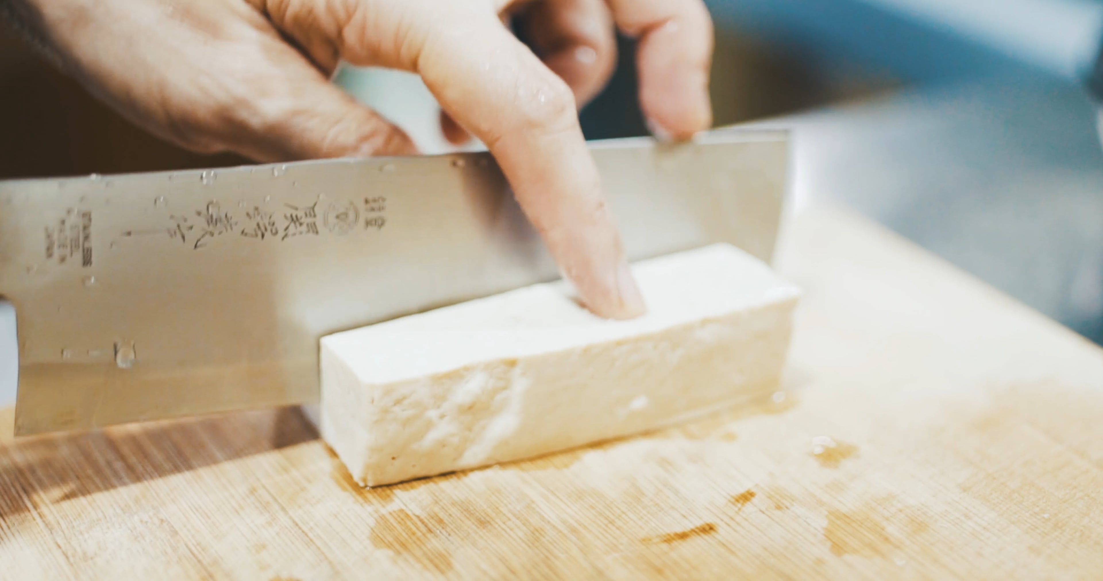 Hands Cutting Tofu with Chef Knife Close up Free Stock Video Footage ...
