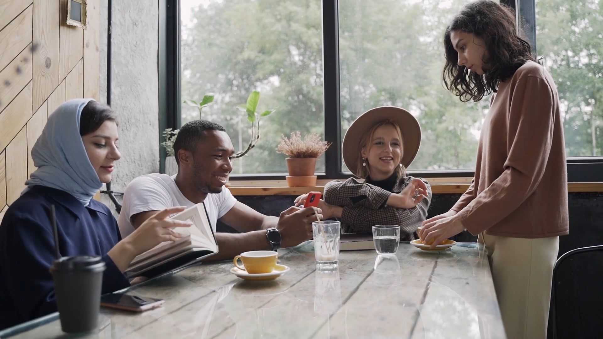 Multiracial Friends Meeting In A Cafeteria Free Stock Video Footage ...