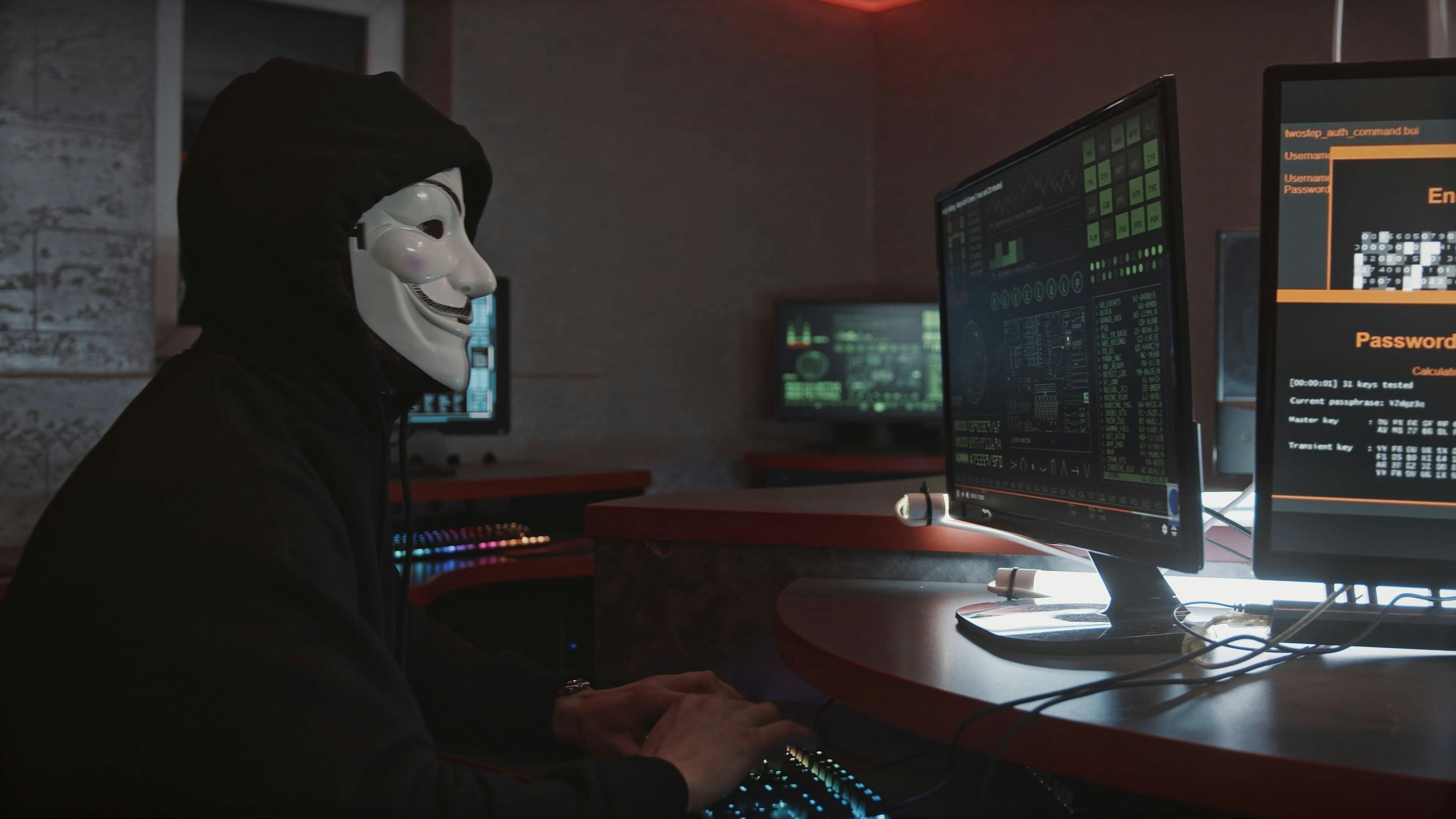 A Person Wearing a Guy Fawkes Mask While Using His Computer · Free ...