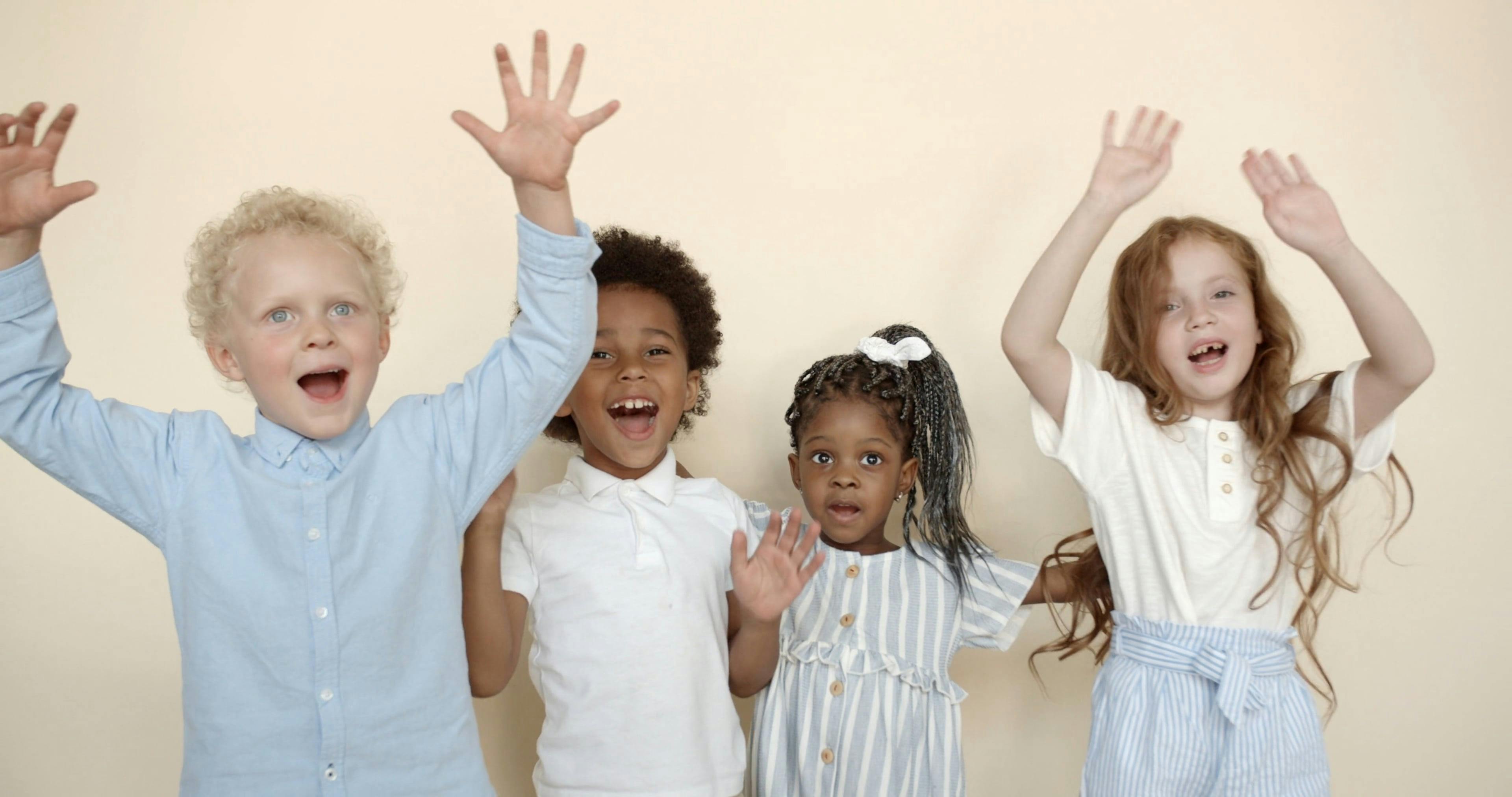 Smiling Children Waving and Looking at Camera Free Stock Video Footage ...