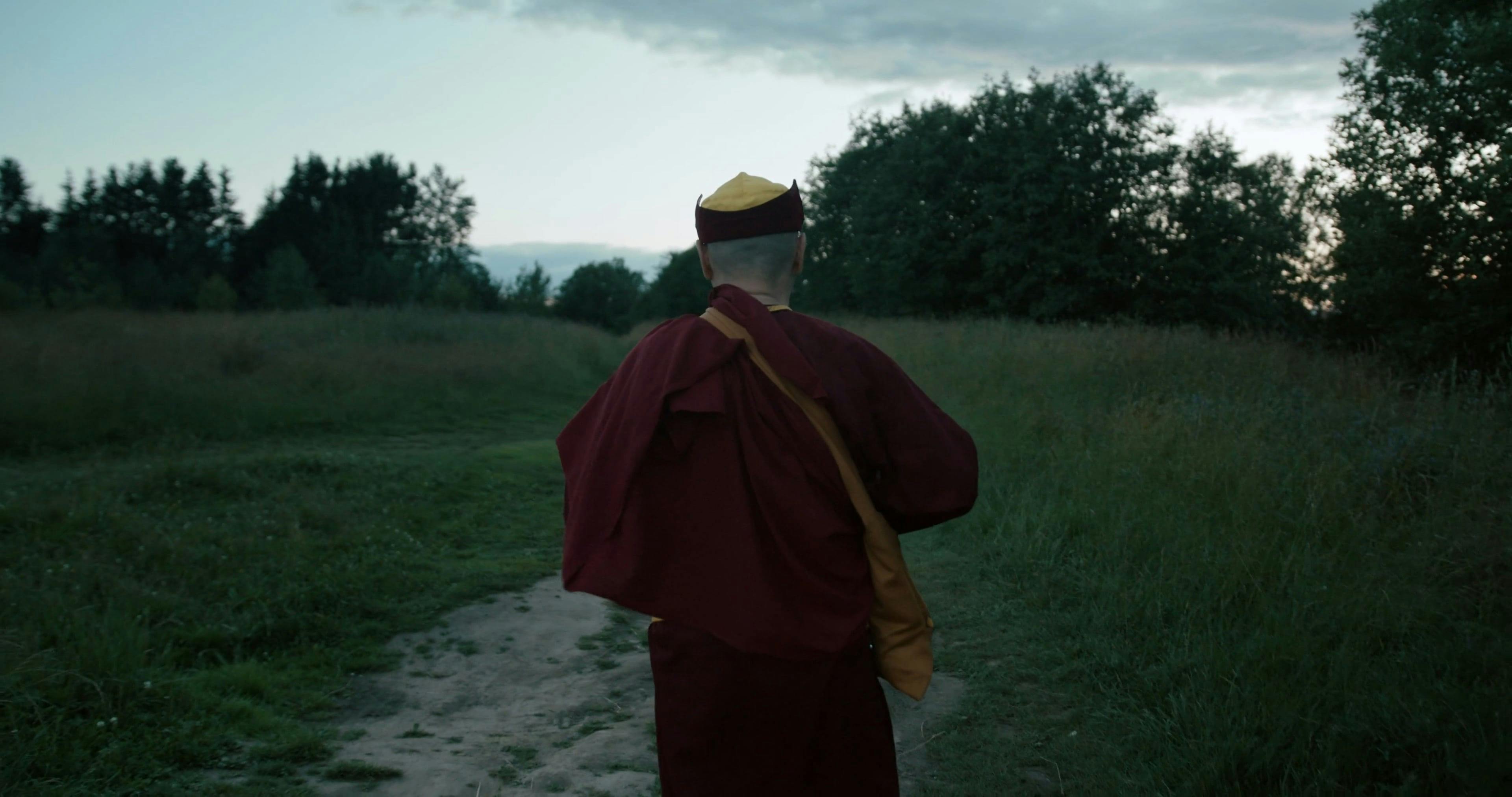 Back View of a Monk Walking Through Fields · Free Stock Video