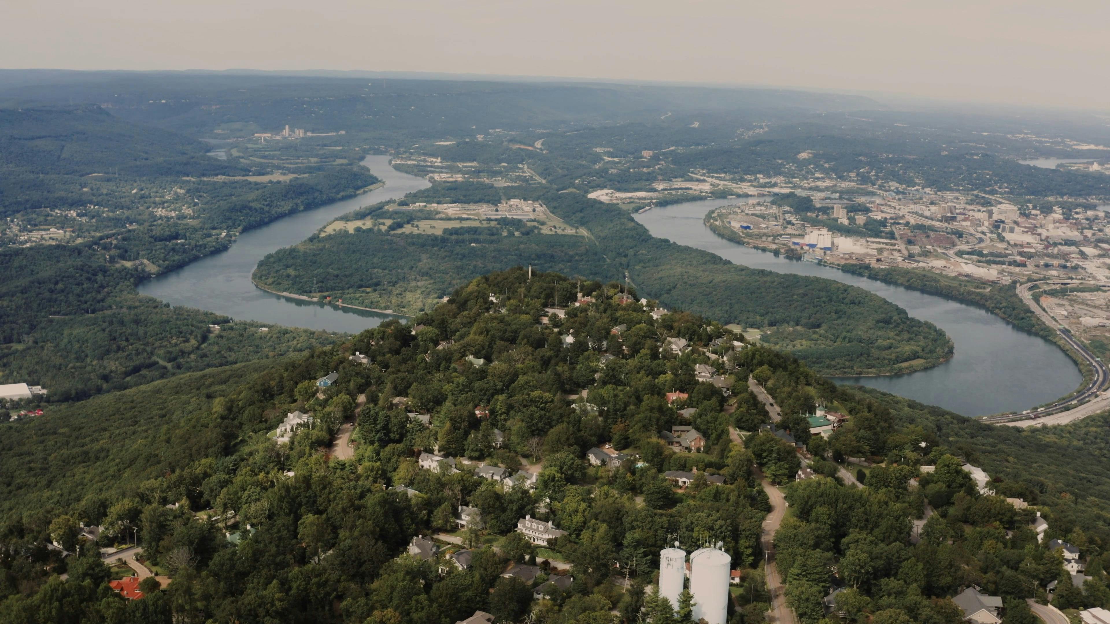 Aerial View of River and Town · Free Stock Video