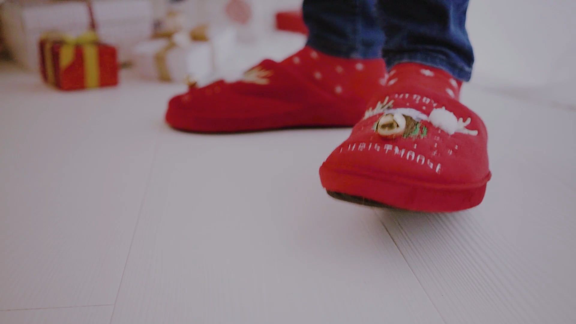 Tapping Foot in Christmas Slippers Close up Free Stock Video Footage ...