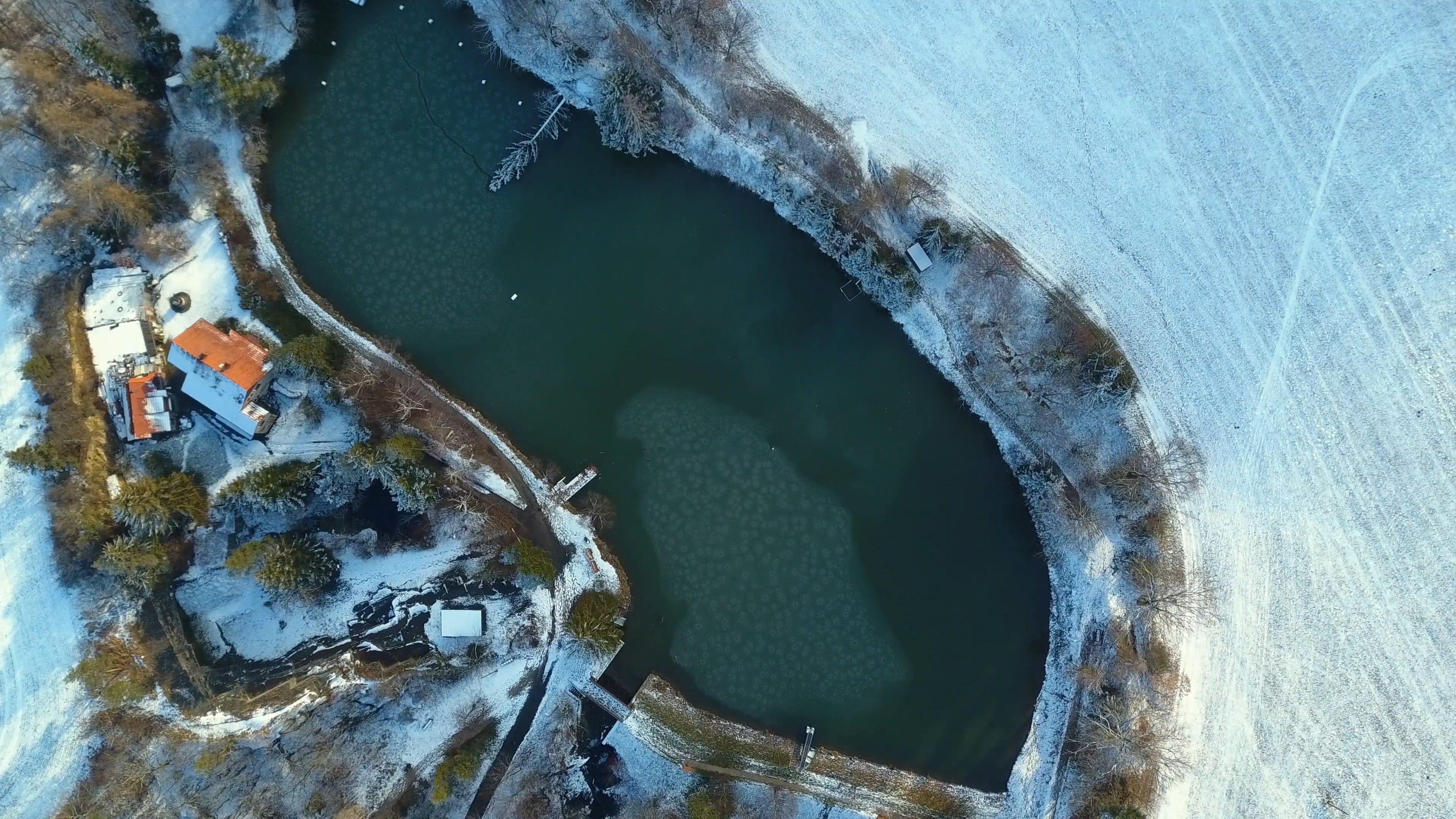 Aerial View of Frozen Lake · Free Stock Video