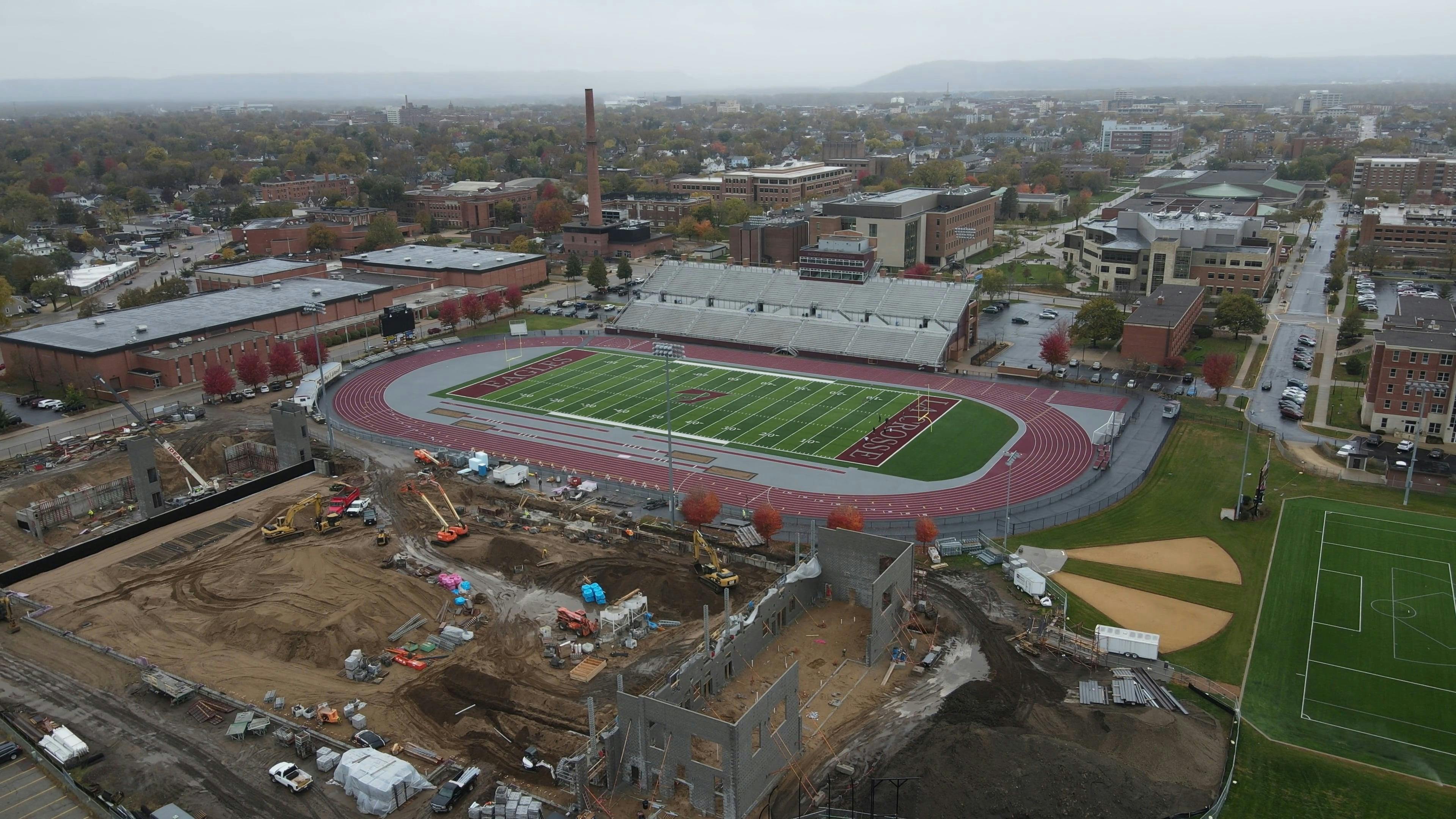 Football field And Construction Works Seen from Above · Free Stock Video