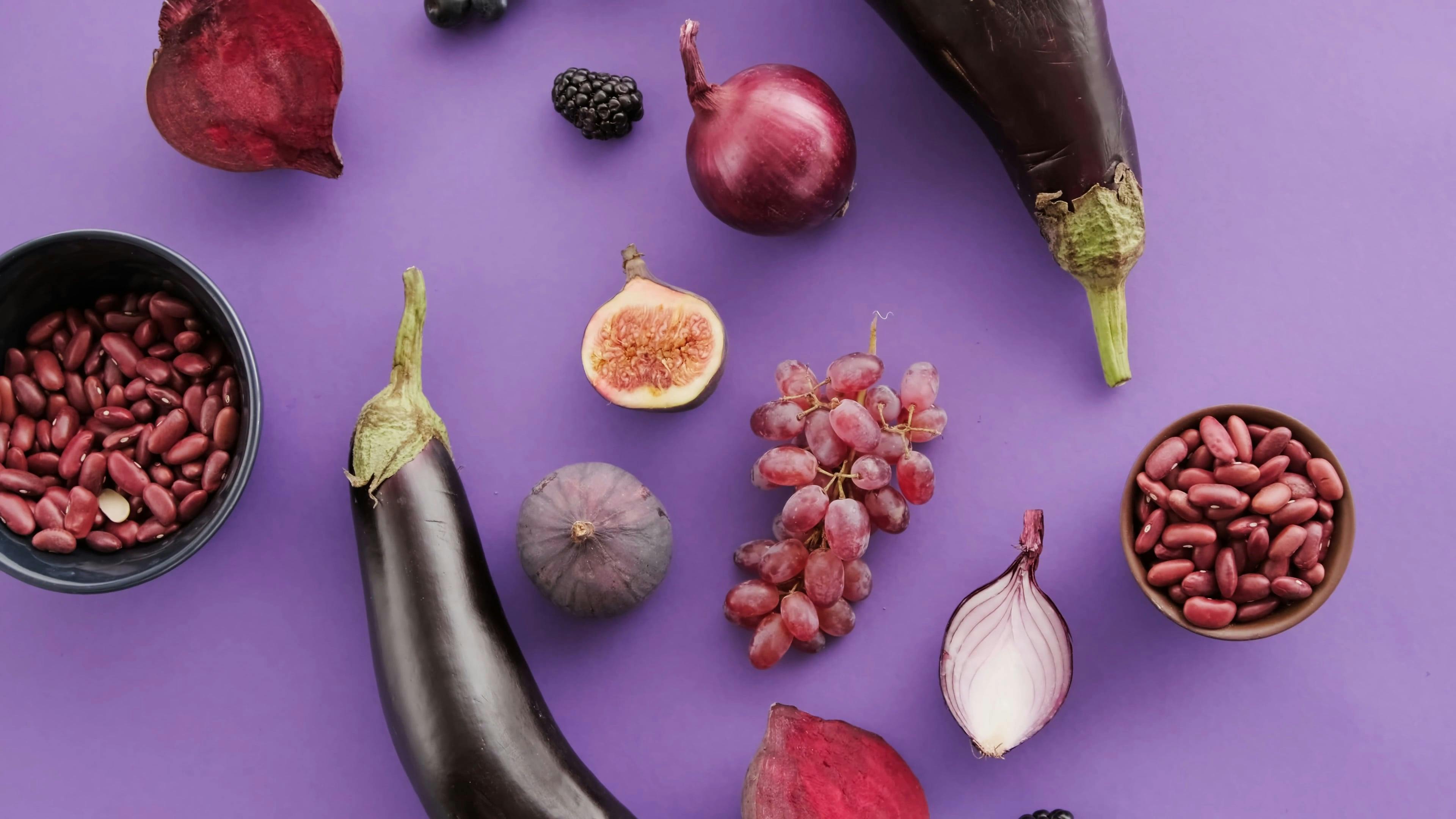 Purple Food on a Purple Table · Free Stock Video