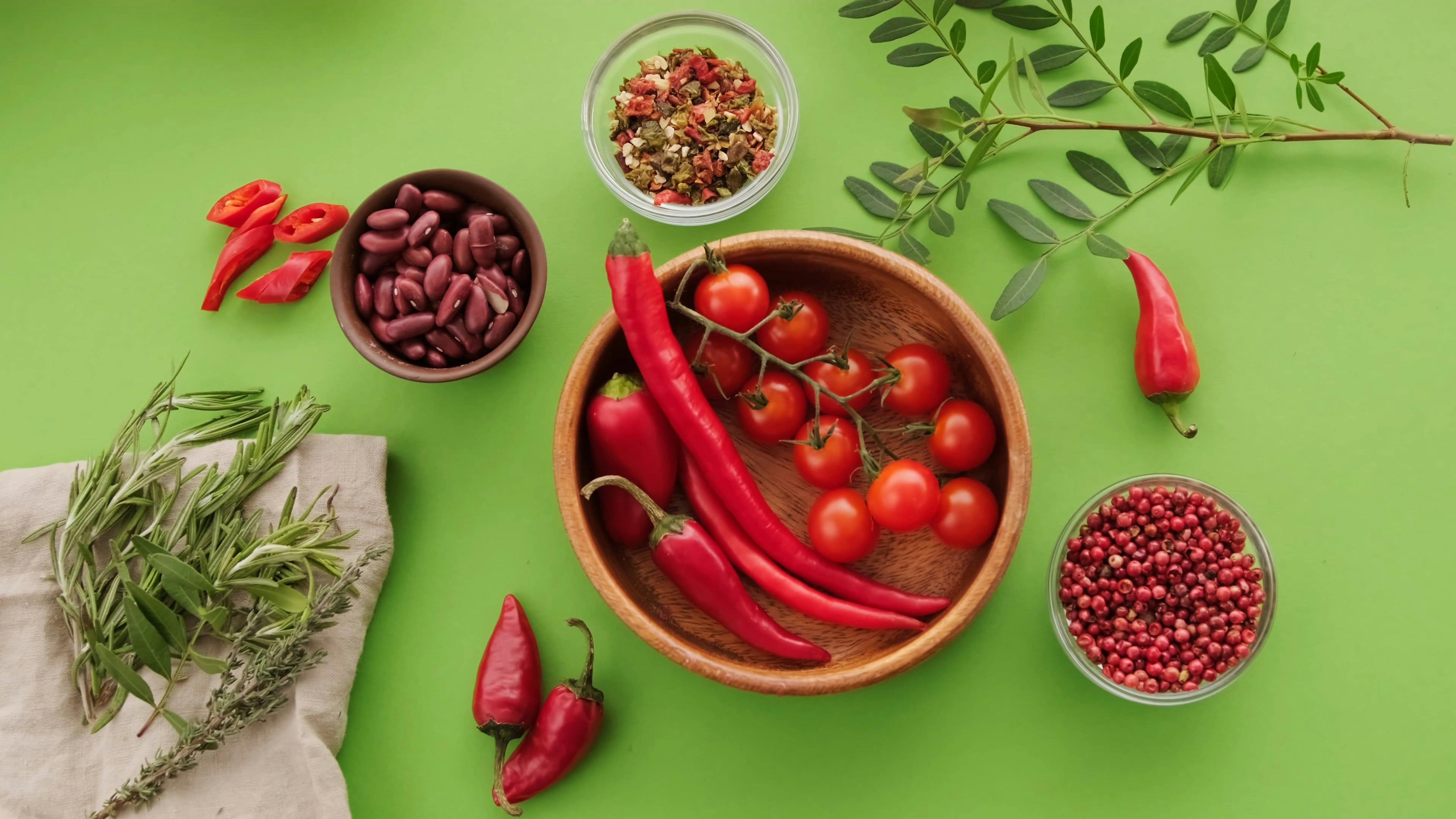 Red Food on a Green Table · Free Stock Video