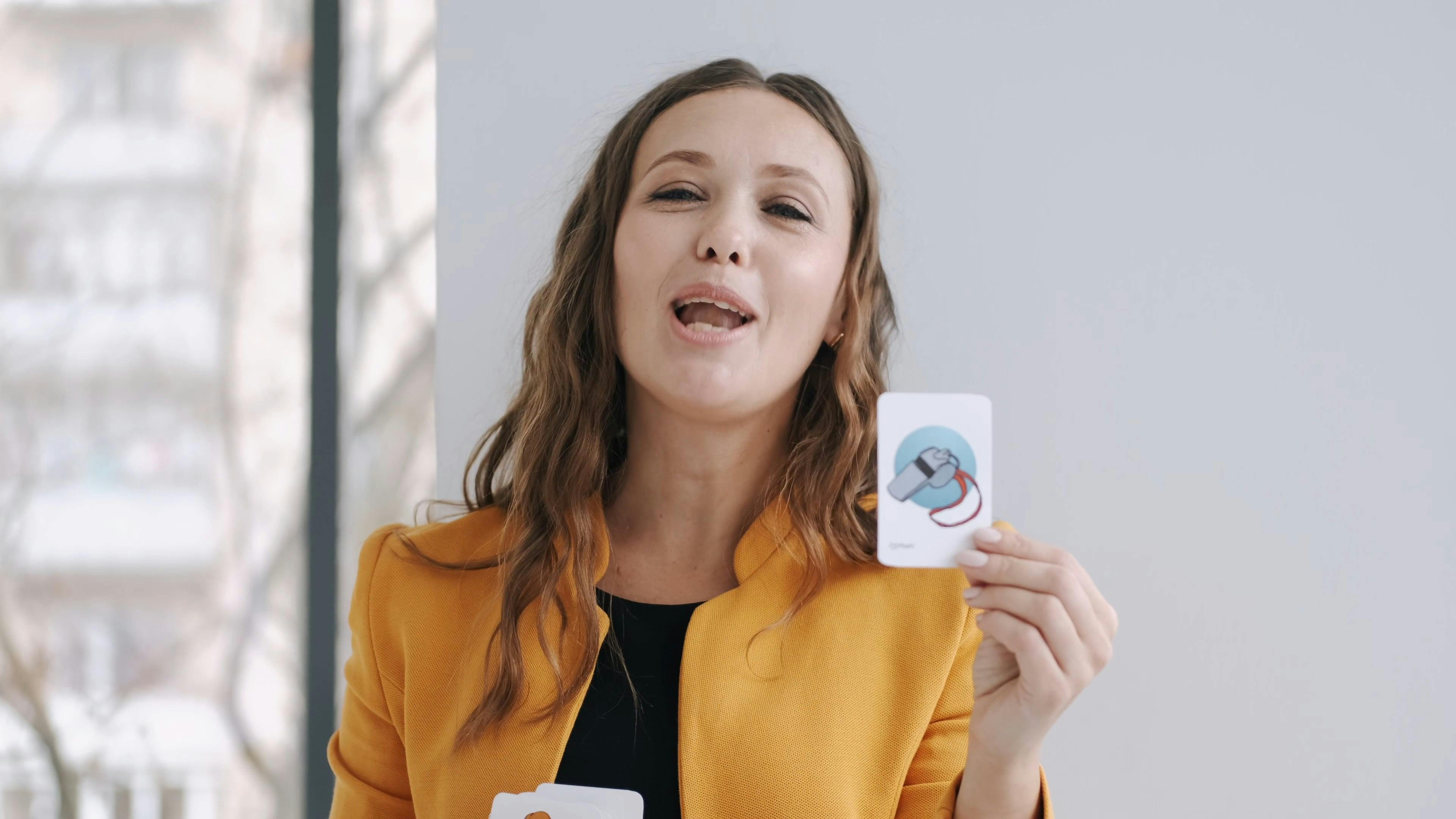 Woman Showing Cards with Different Pictures Free Stock Video Footage ...