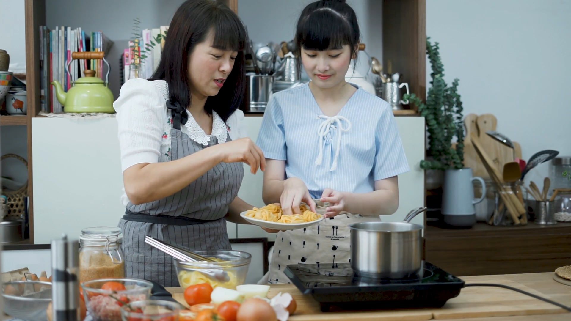 Mom and Daughter Cooking Asian Noodles Free Stock Video Footage ...