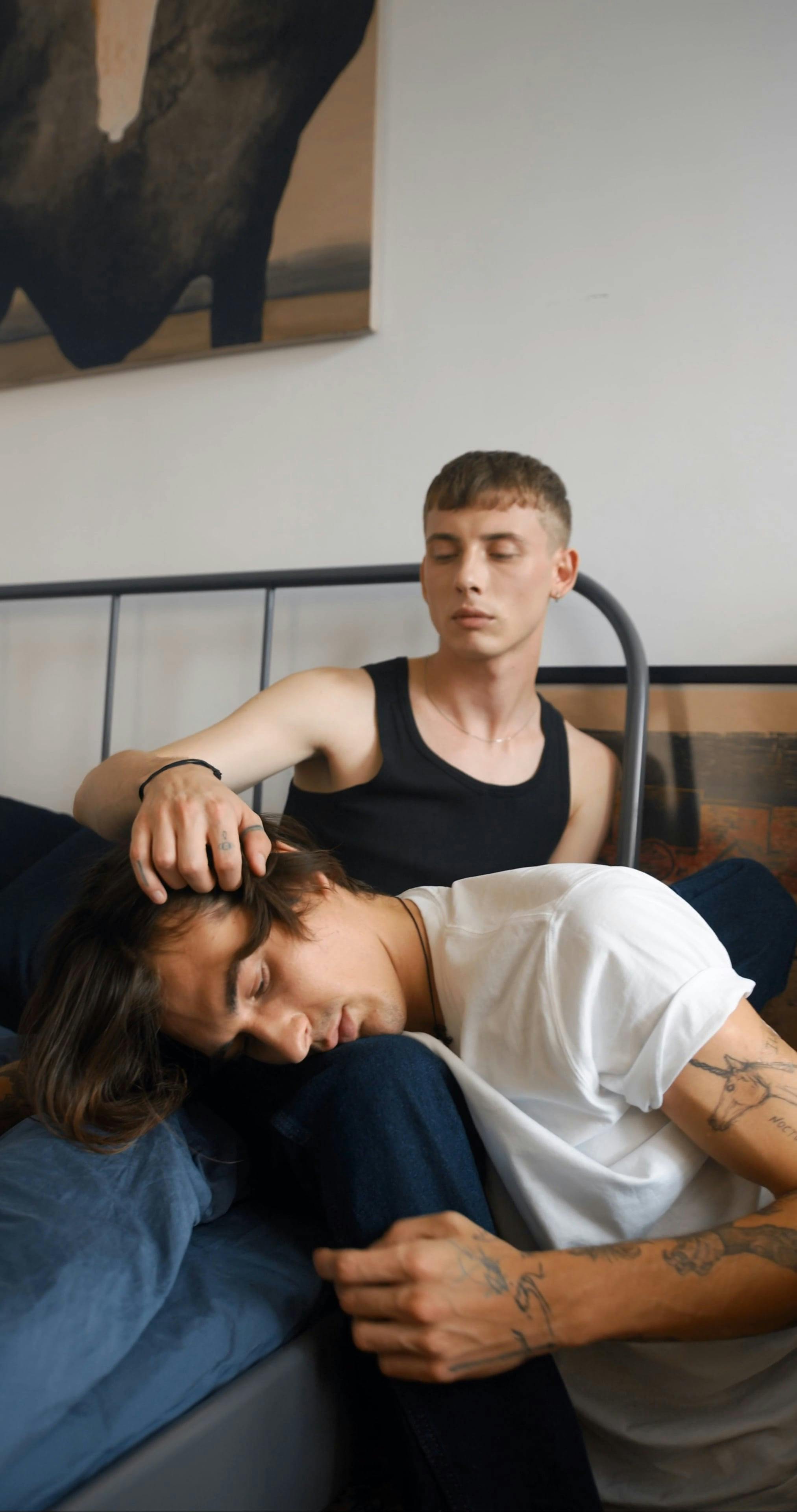 Man Resting His Head on a Person's Leg Free Stock Video Footage ...