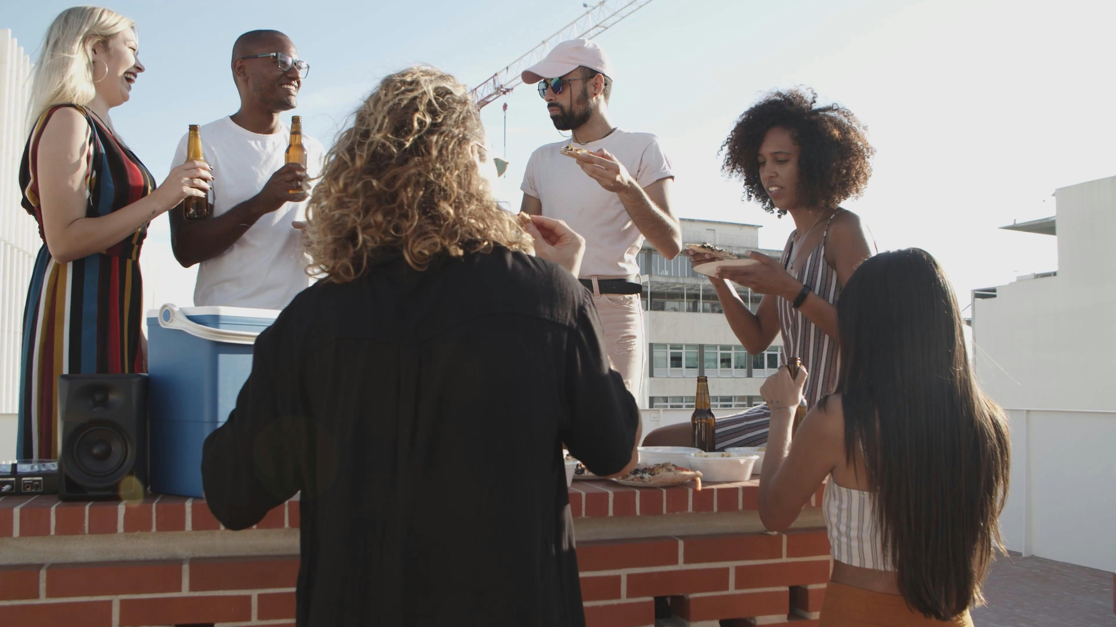 Group of People Partying at a Rooftop · Free Stock Video