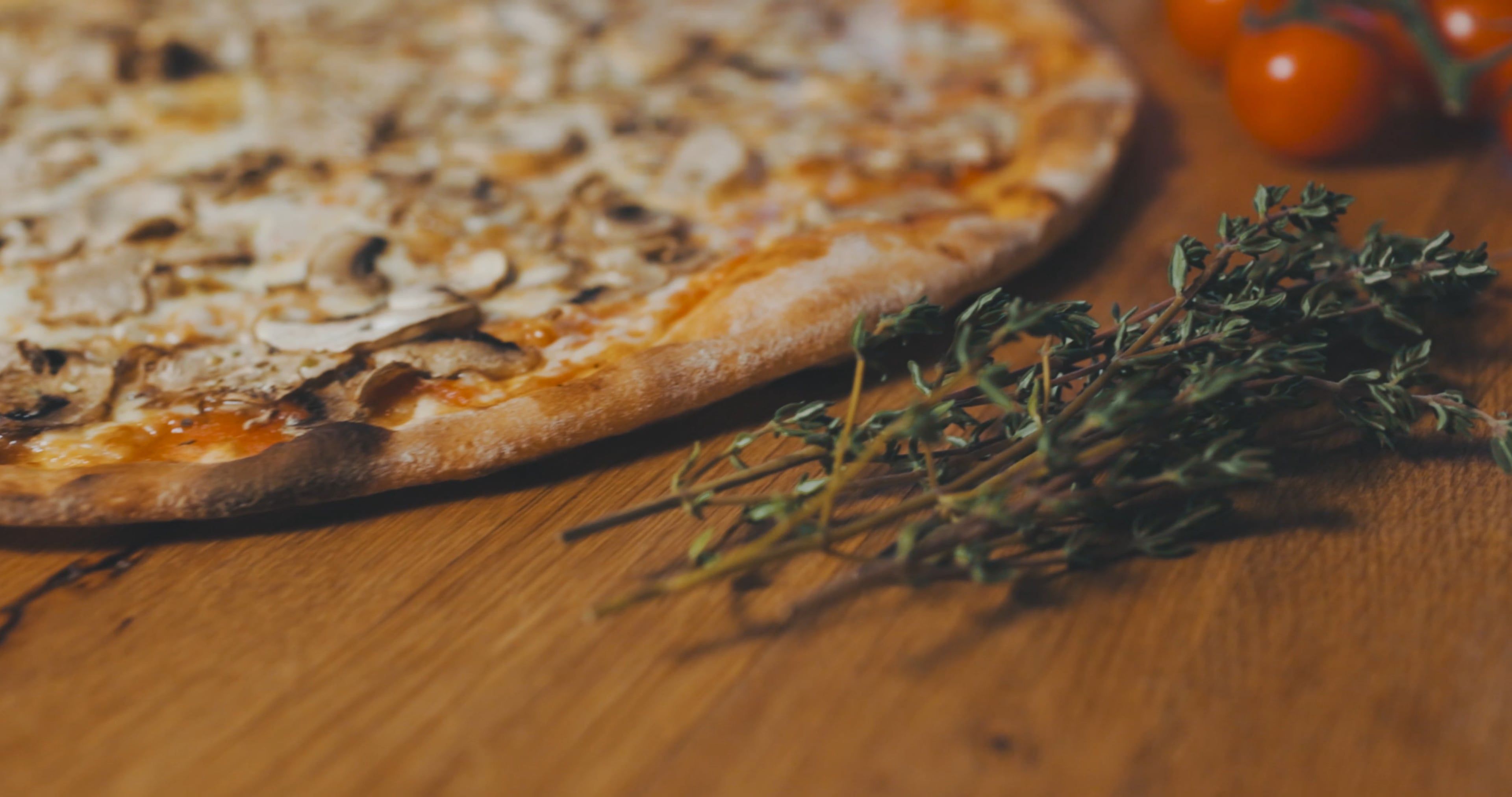 A Whole Pizza With Mushroom Toppings Free Stock Video a-whole-pizza-with-mushroom-toppings-free-stock-video
