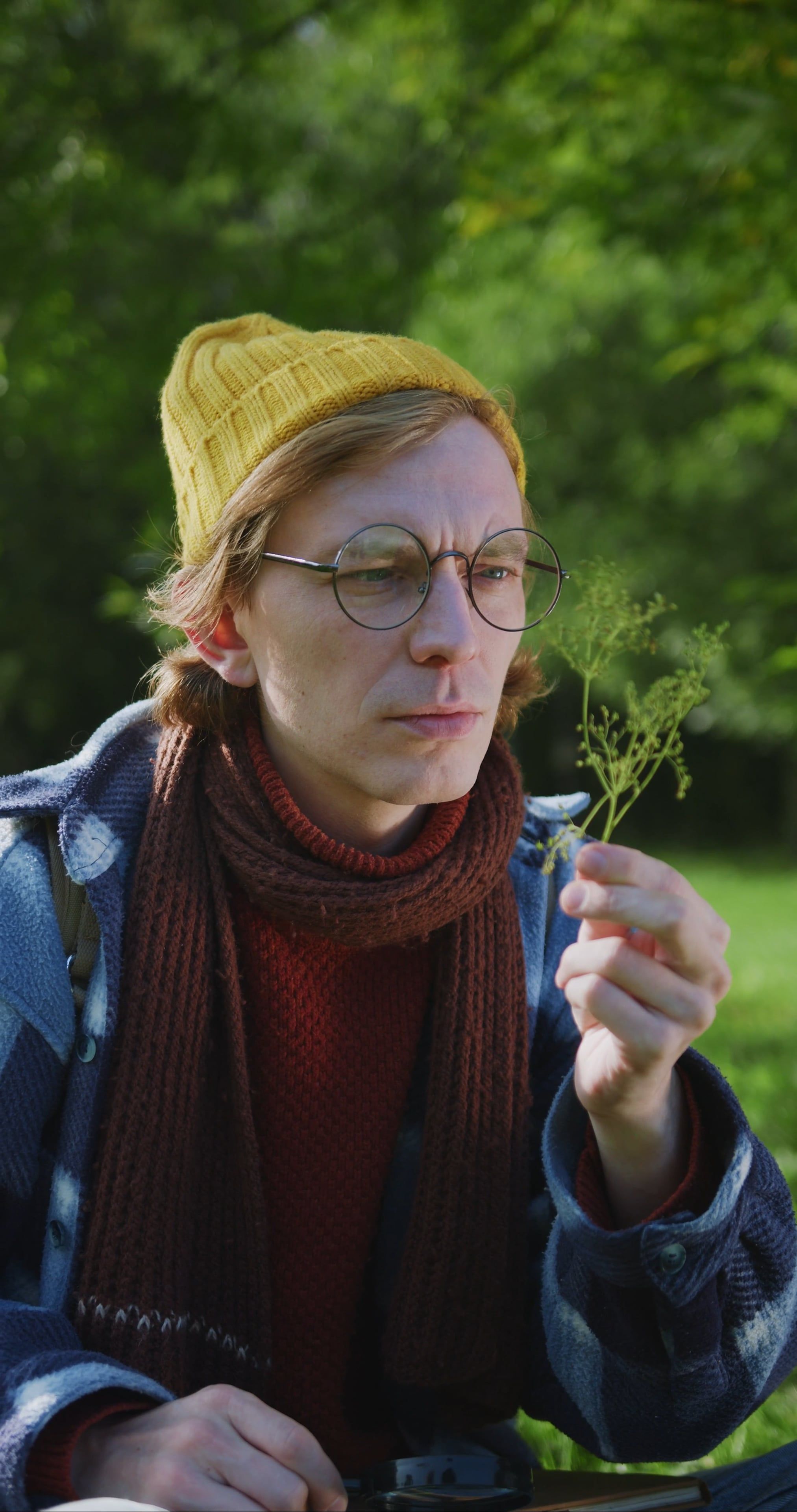A Man Looking at a Plant with a Magnifying Glass Free Stock Video ...