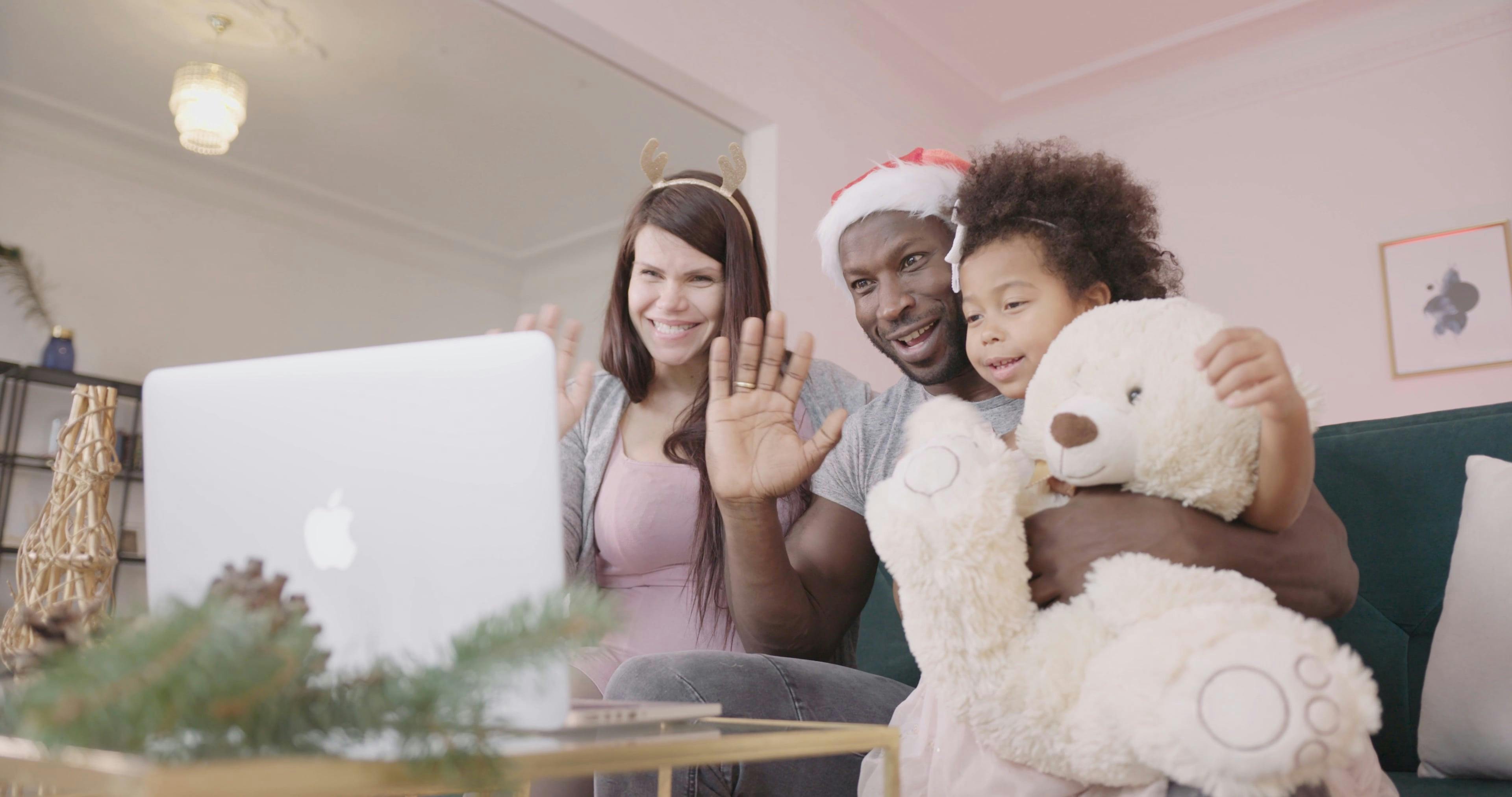 Family Greetings Via Video Call Using A Laptop · Free Stock Video