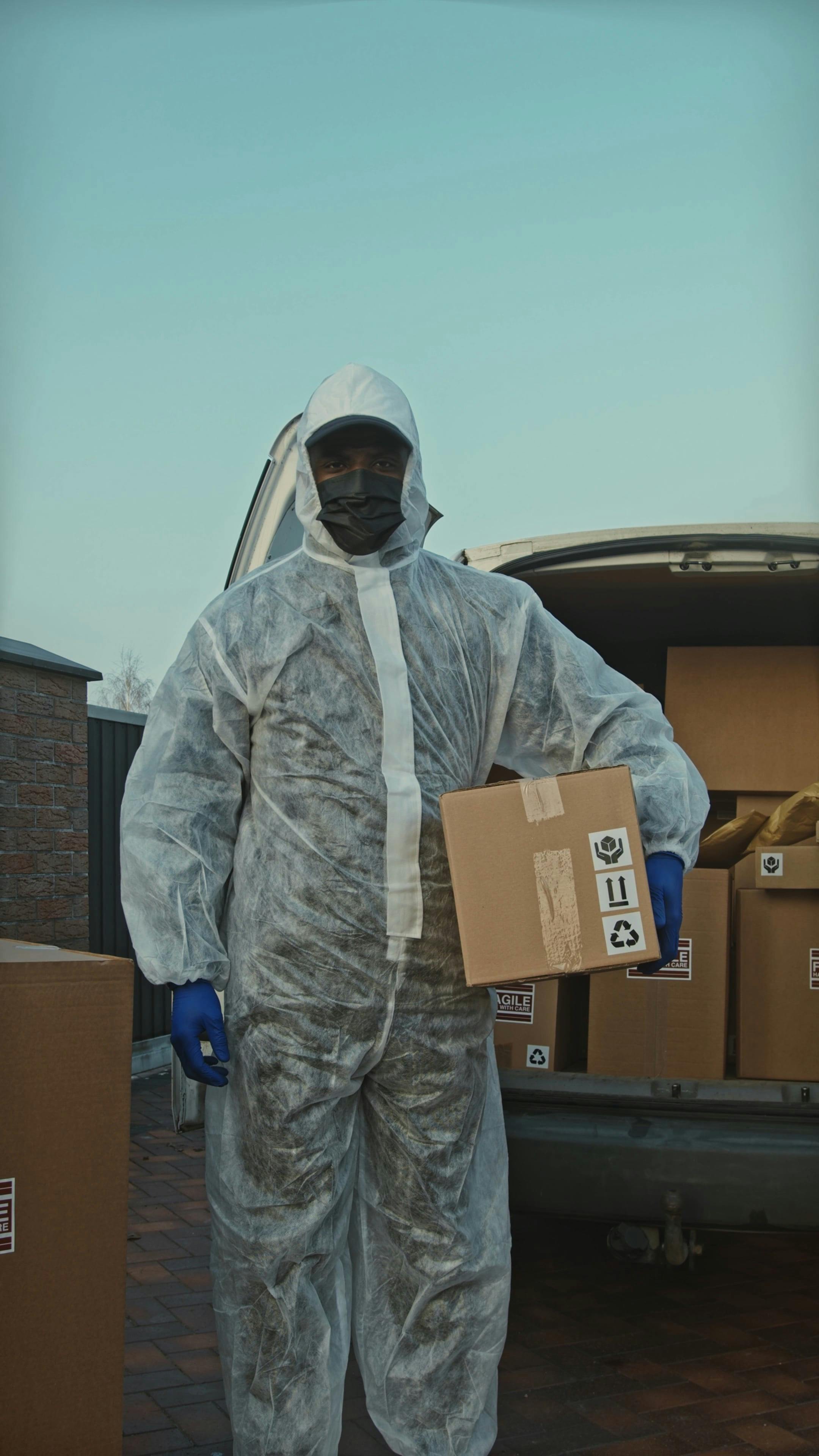 Man in PPE Kit Out for Delivery · Free Stock Video