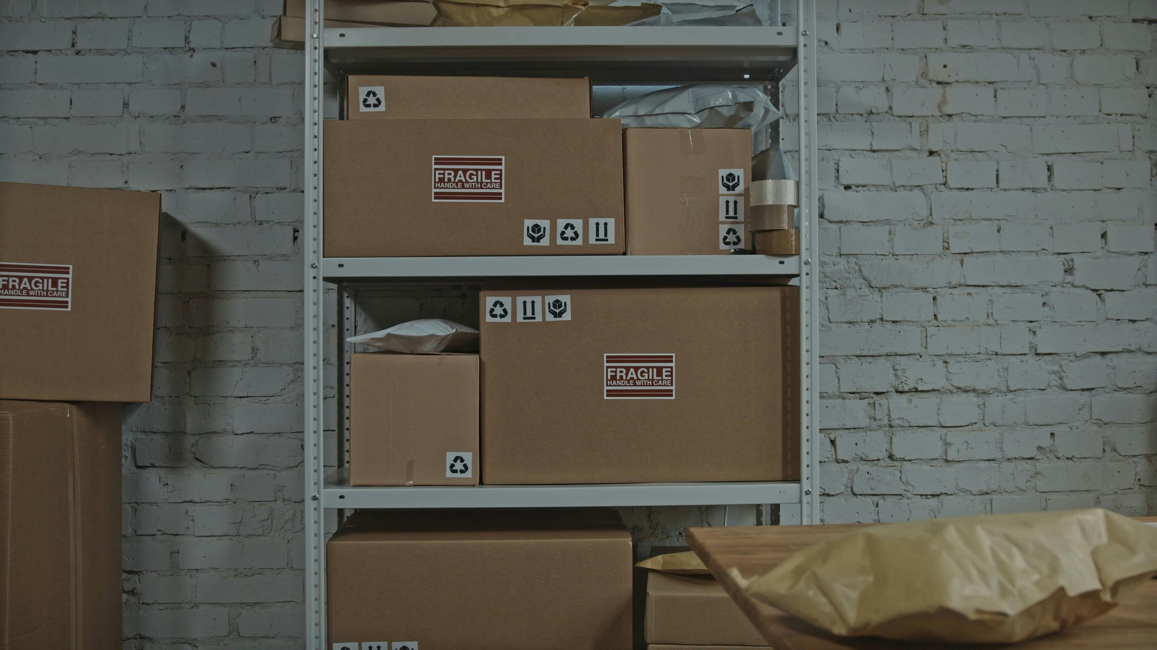 Courier Boxes in the Racks · Free Stock Video