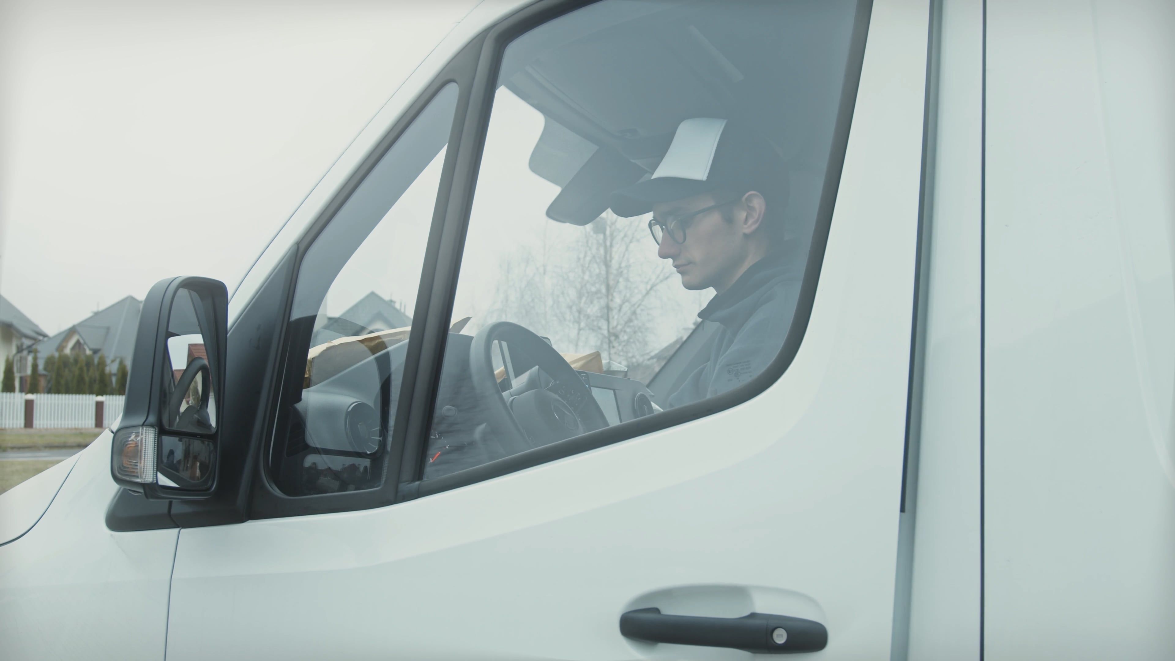 Delivery Man Getting out of a White Van Free Stock Video Footage ...