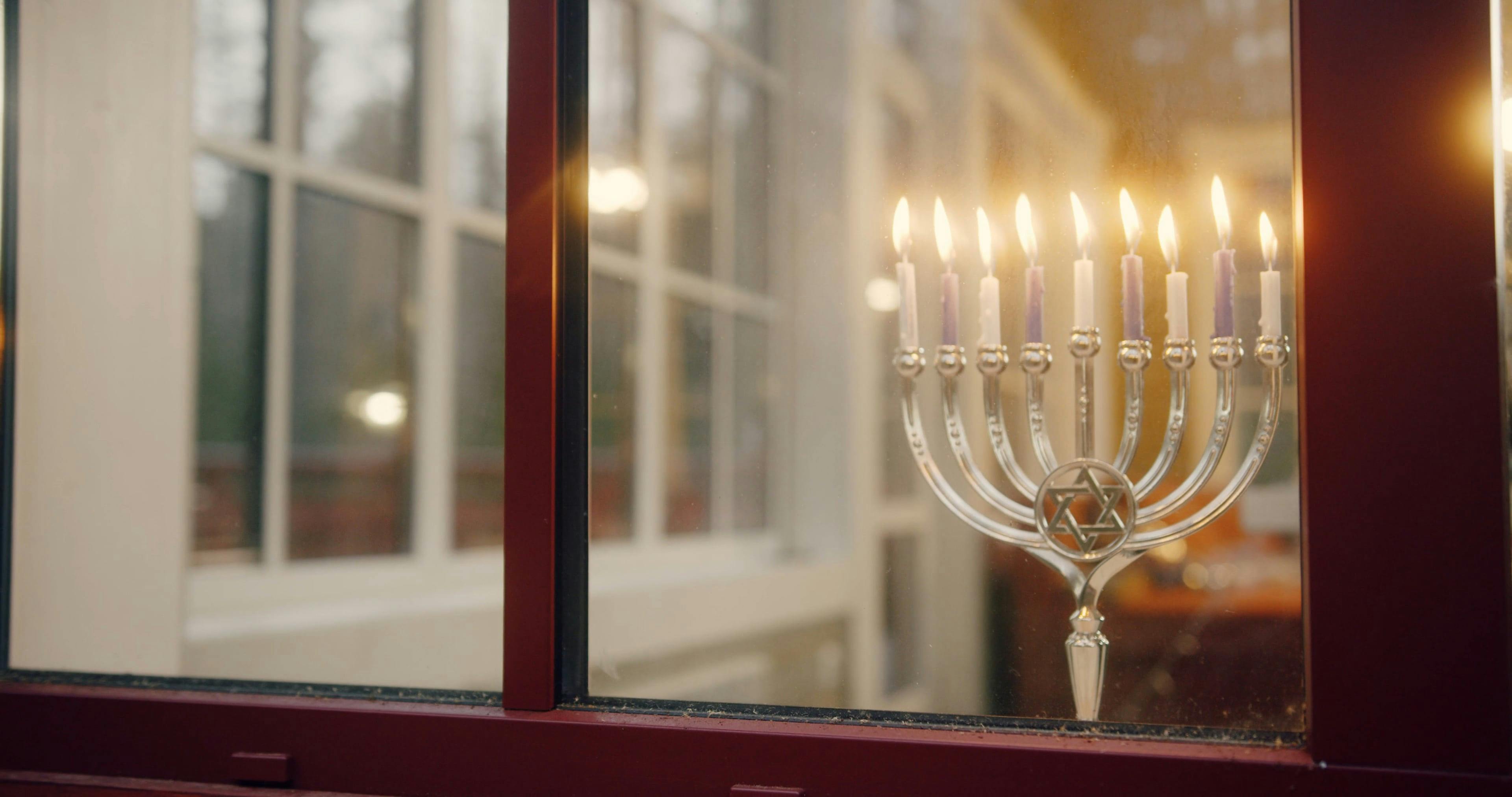 Hanukkah Menorah Lighted Through The Window Free Stock Video Footage ...