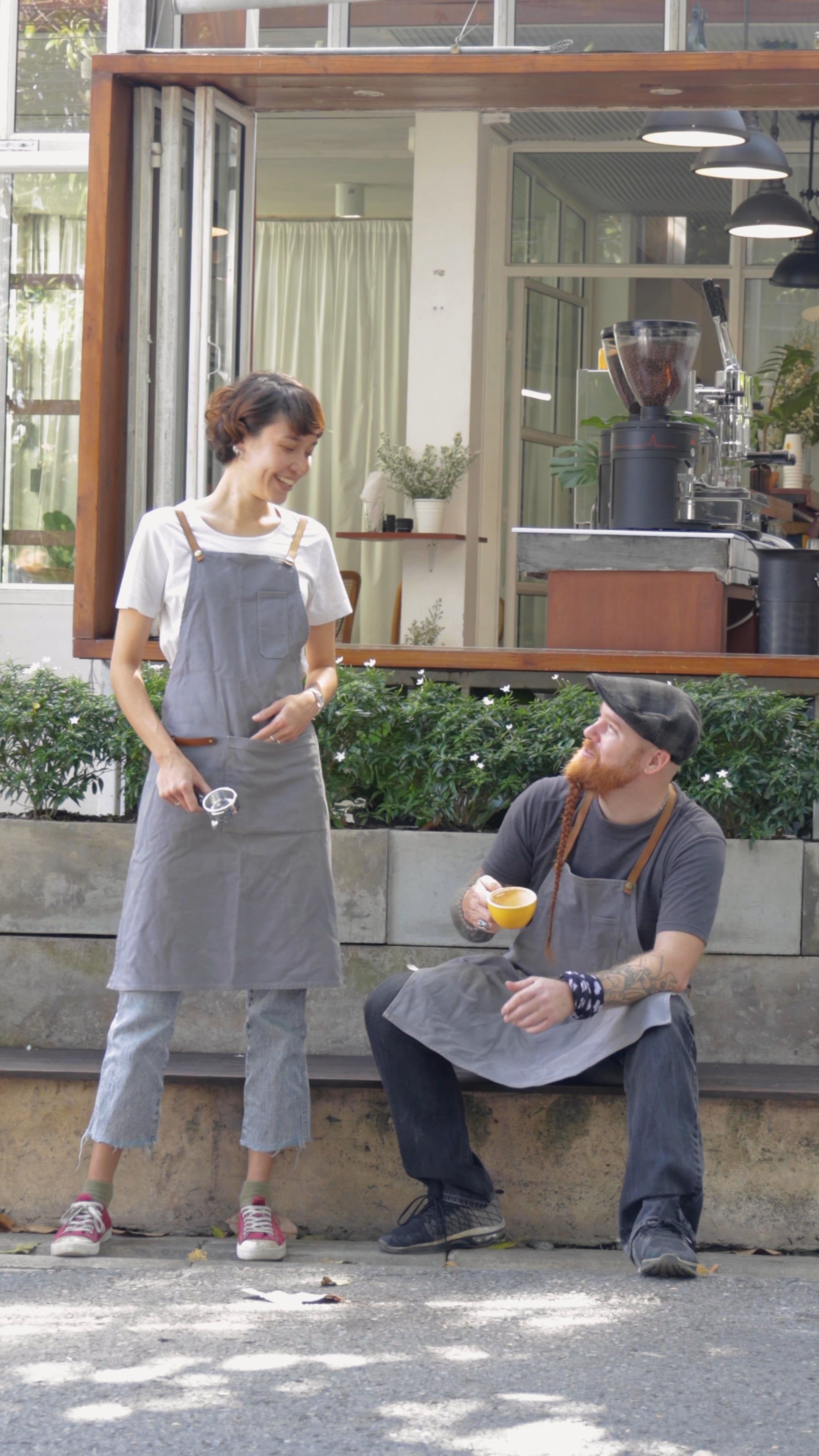 Baristas Hanging Out Outside the Coffee Shop Free Stock Video Footage ...