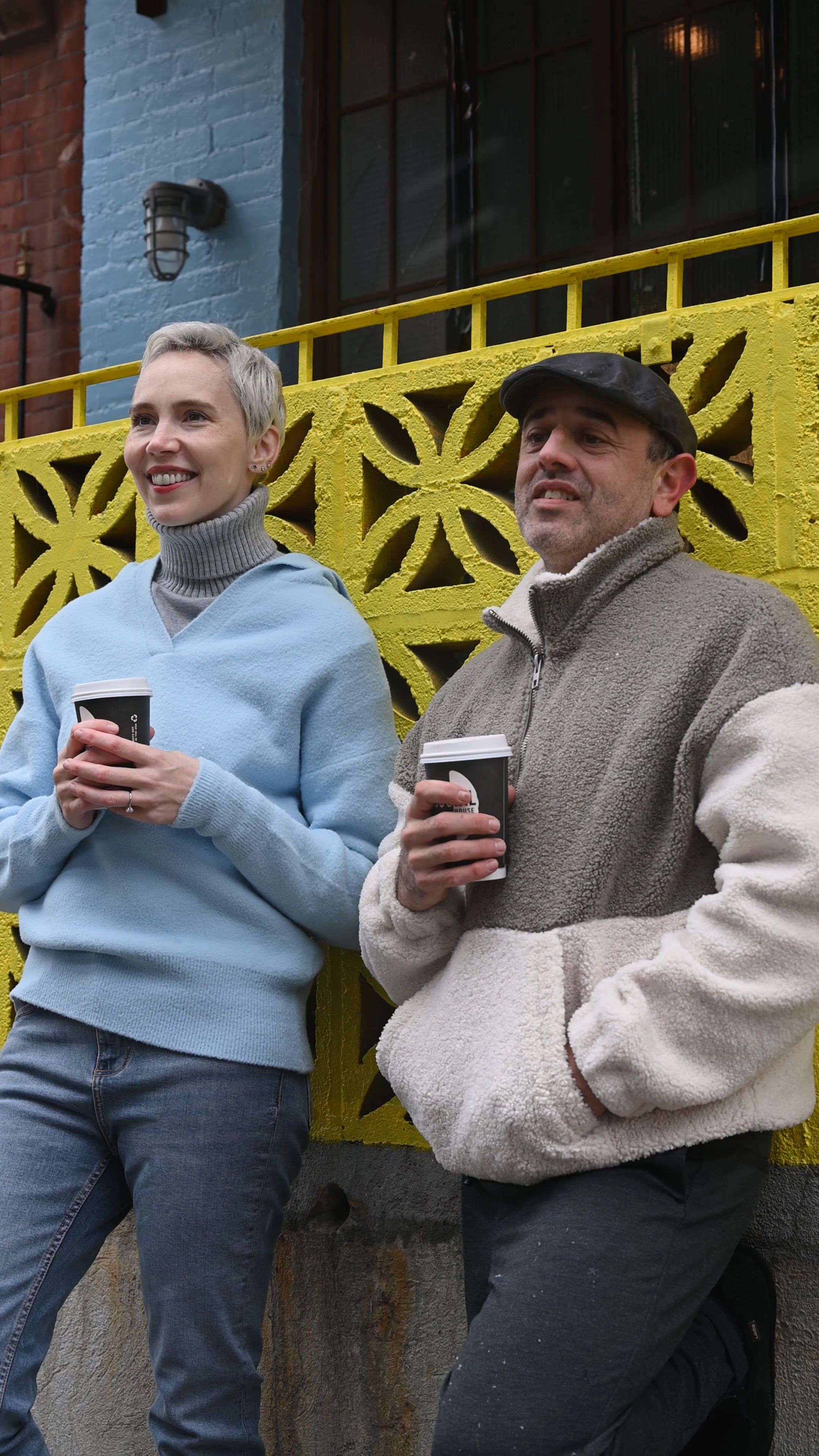 Man and Woman Having Coffee Outside in the Snow · Free Stock Video